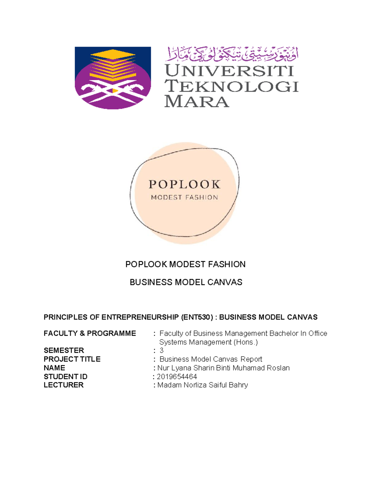 BMC Report 1 - BMC - ENT 300 - UiTM - StuDocu