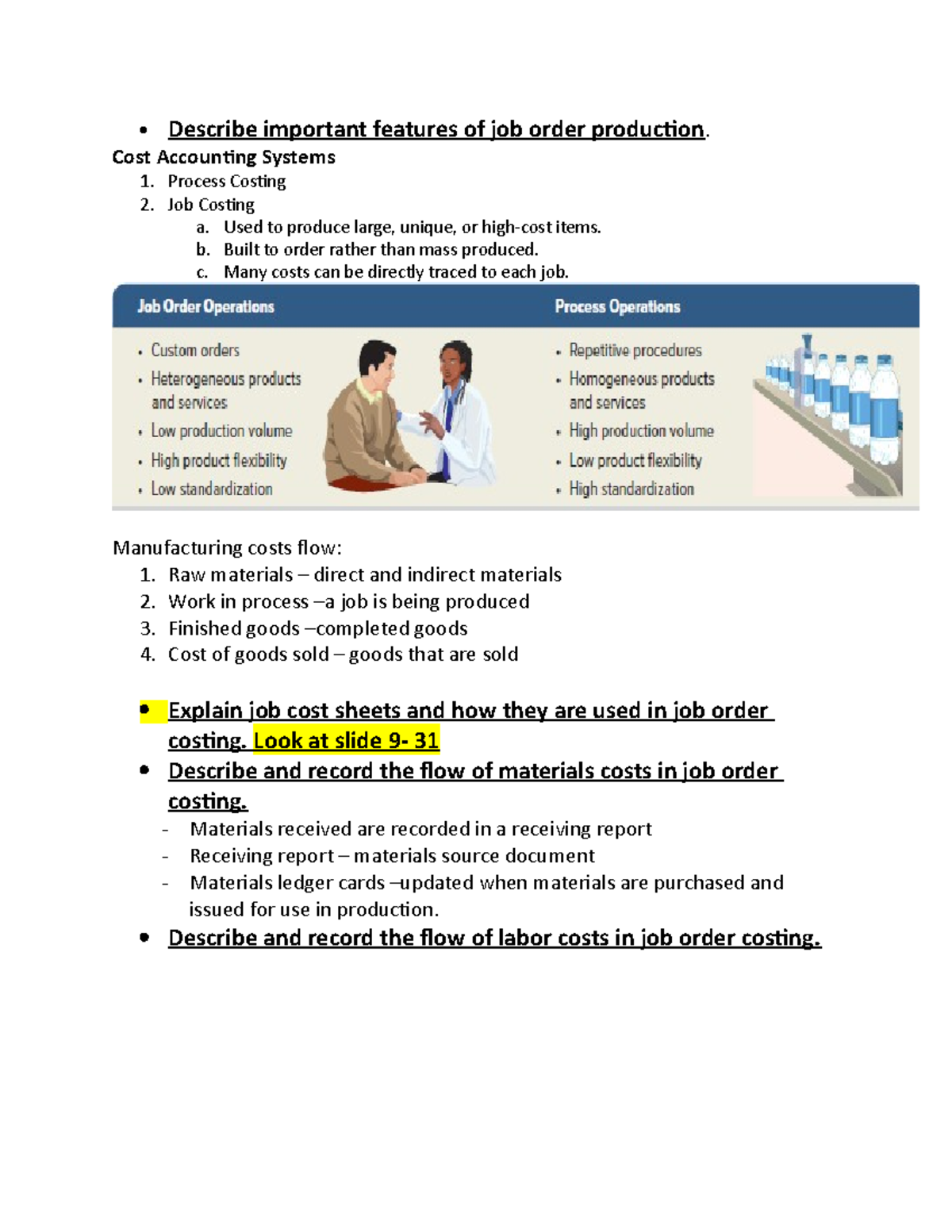 ACC 212 Ch 15 Notes - Describe important features of job order ...