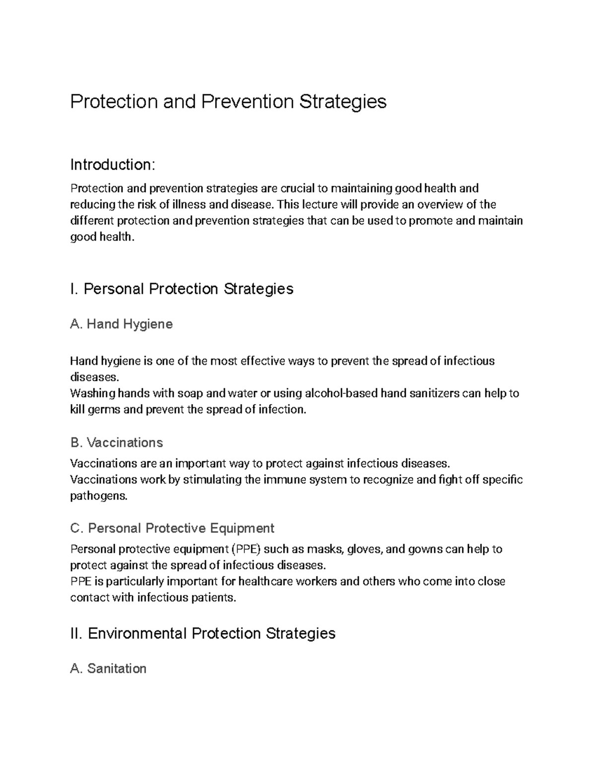 Personal and Community Health (HLE-1150) Lecture 24 - Protection and ...