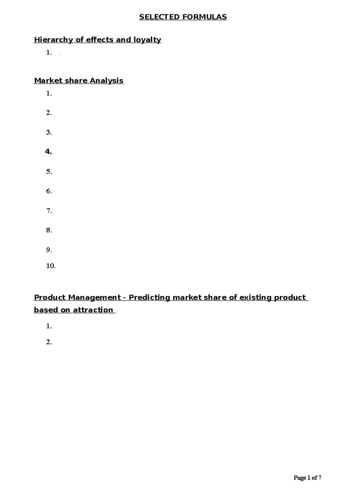 Selected Formulas - Notes - SELECTED FORMULAS Hierarchy of effects and ...