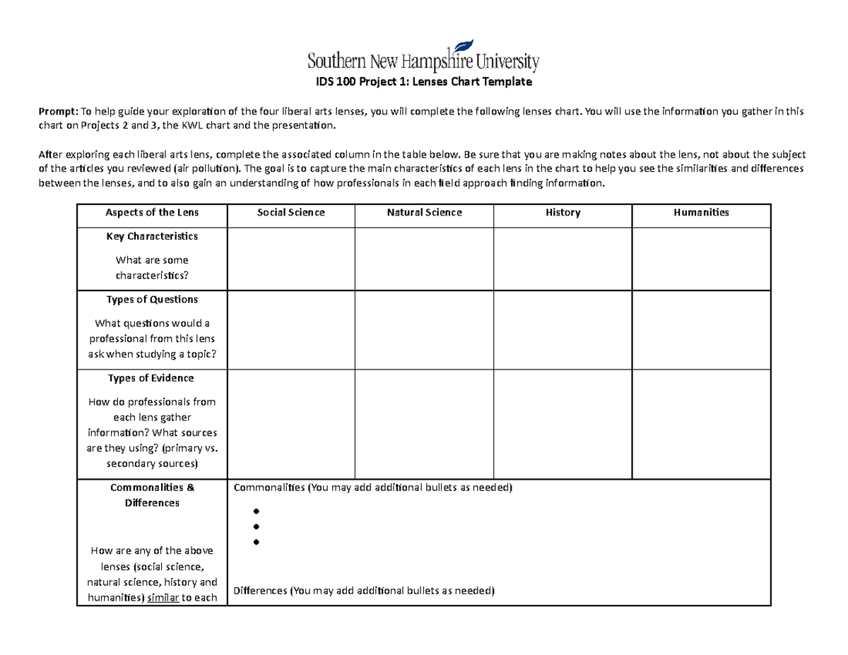IDS 100 Lenses Chart Template - IDS 100 Project 1: Lenses Chart ...