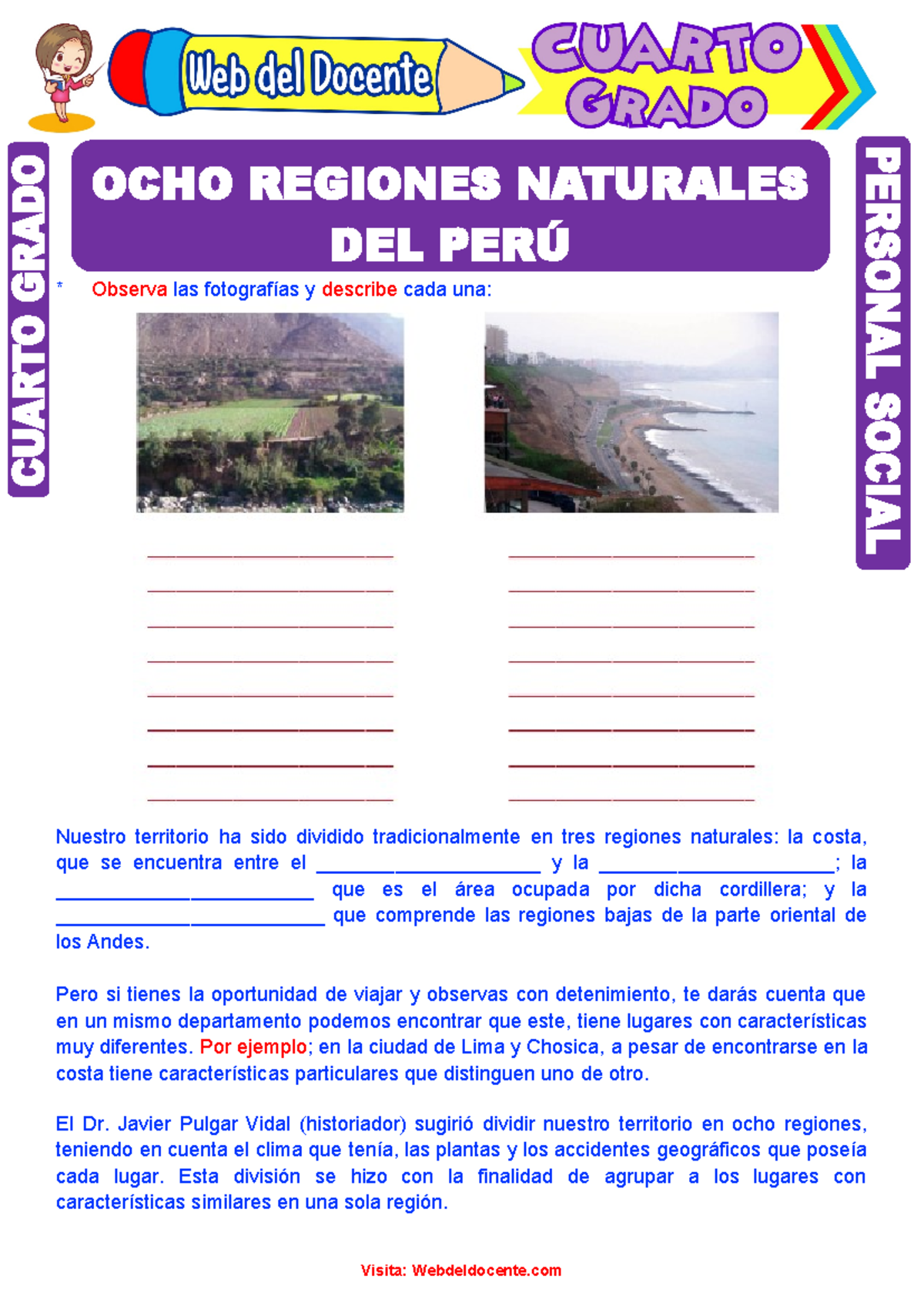 Ocho Regiones Naturales del Perú para Cuarto Grado de Primaria ...