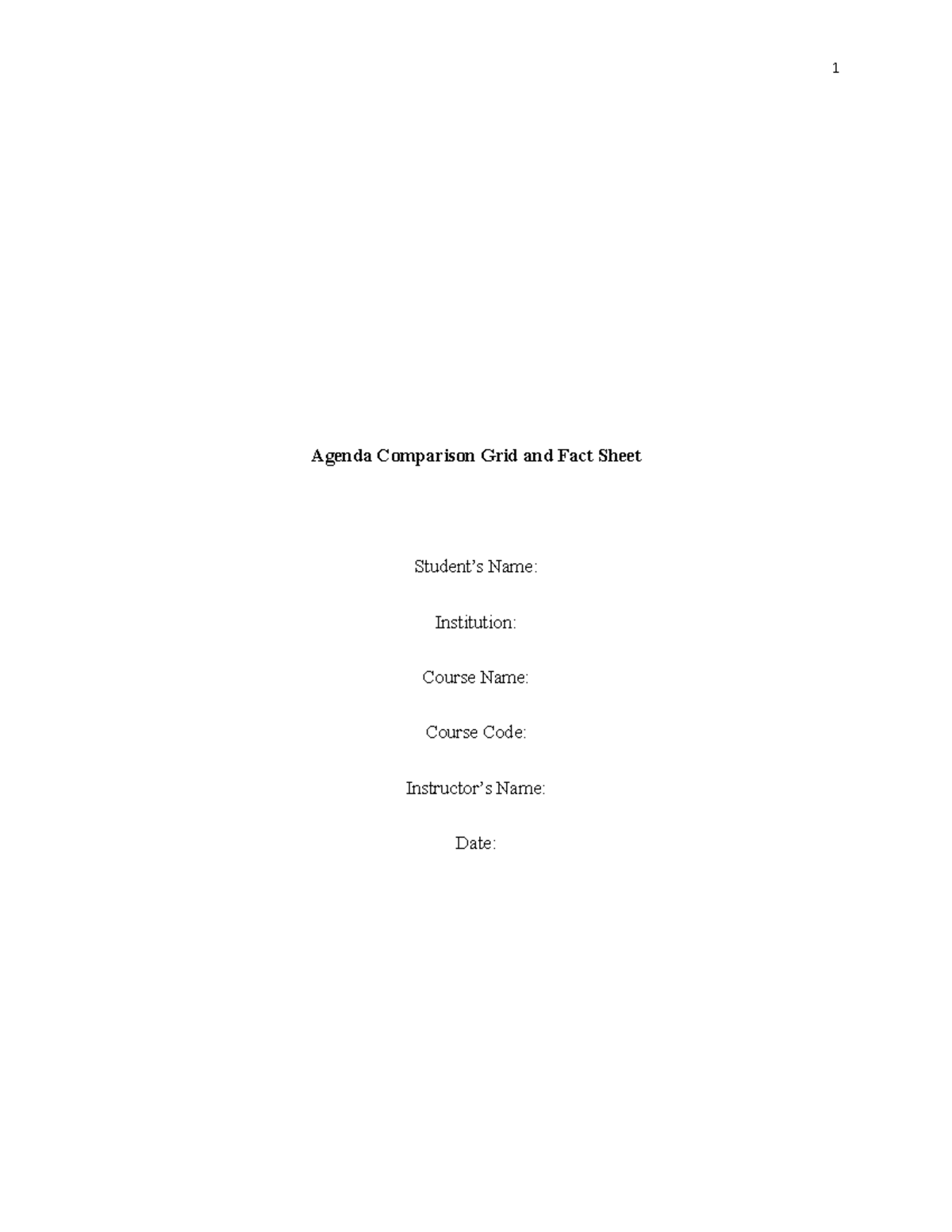 Agenda Comparison Grid and Fact Sheet copy - Agenda Comparison Grid and ...