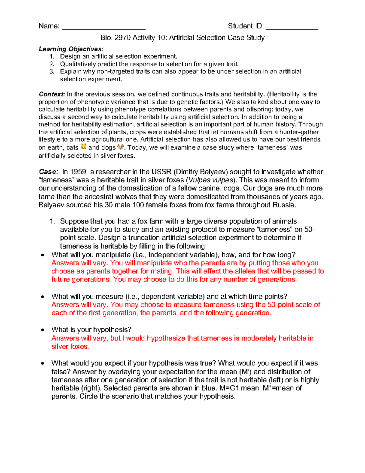 FL23 2970 Artifical Selection vf Key - Bio. 2970 Activity 1 0 ...