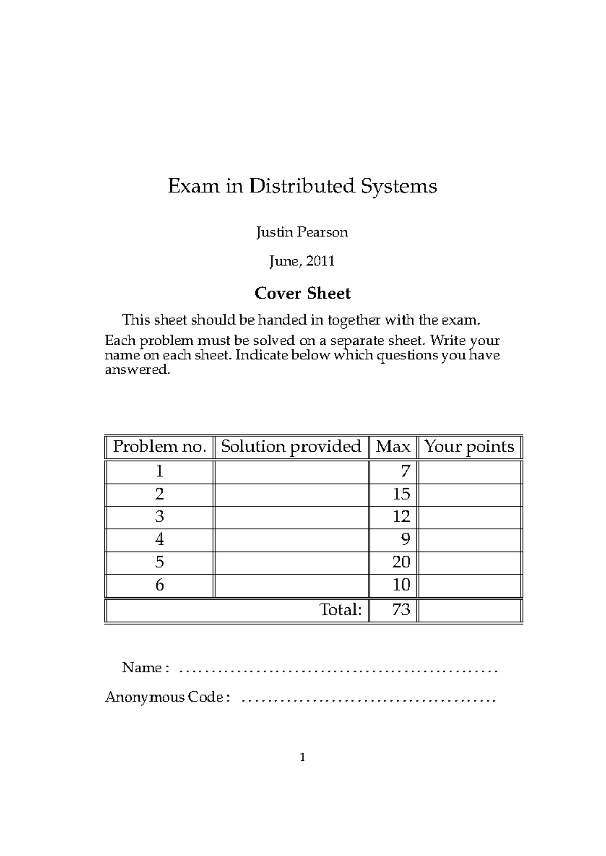 Sample Exam Distributed Systems 11 march - Exam in Distributed Systems ...