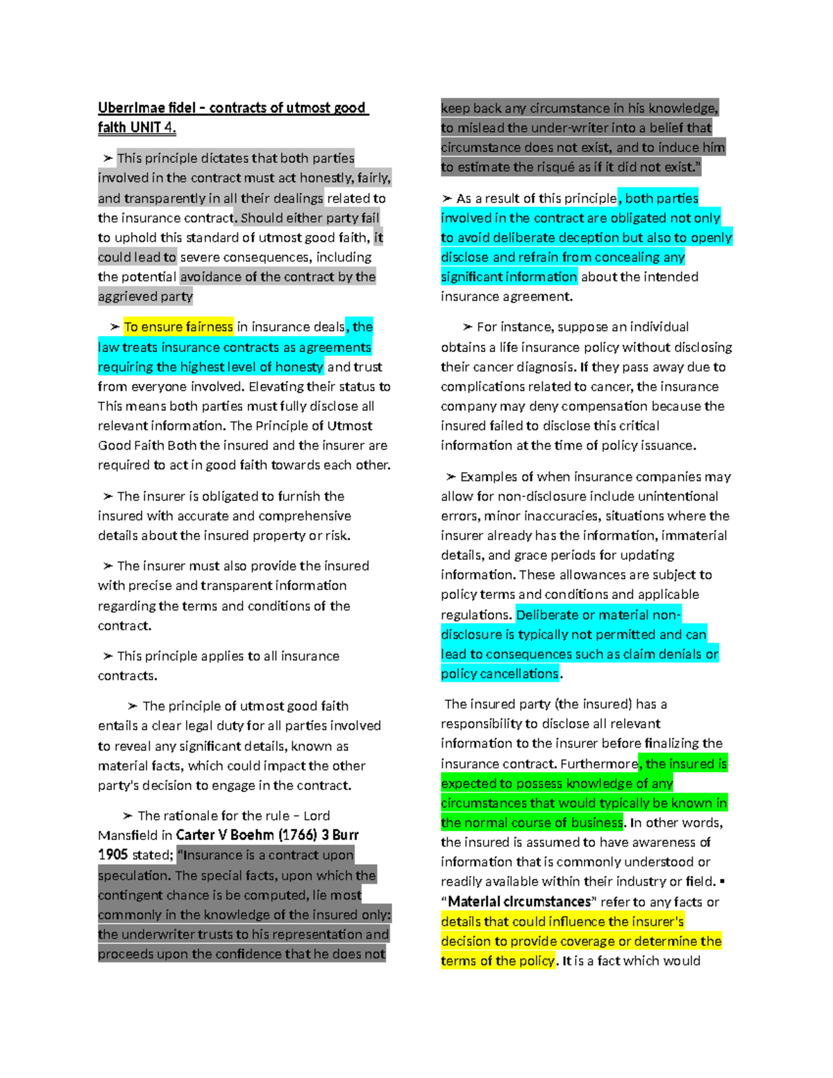 Units 4 AND 5 Insurance LAW - Uberrimae fidei – contracts of utmost ...
