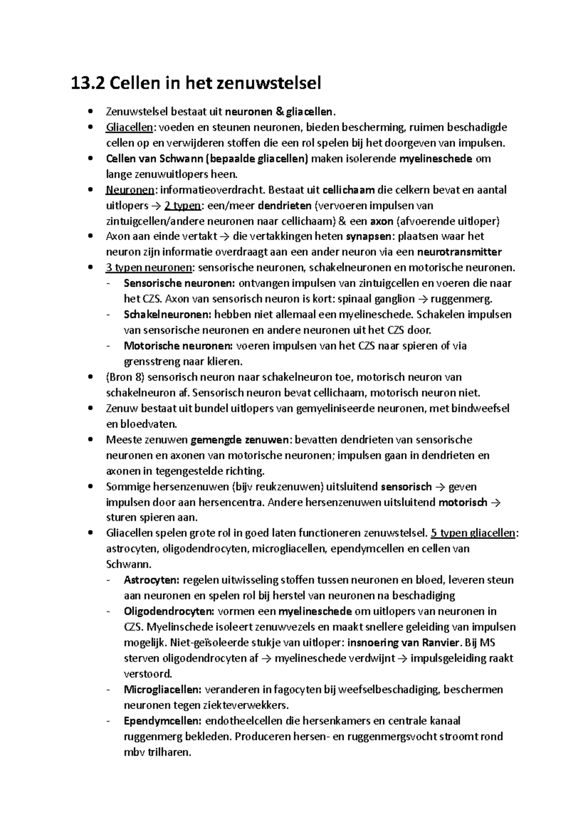 Biologie H13 - 13 Cellen in het zenuwstelsel Zenuwstelsel bestaat uit ...