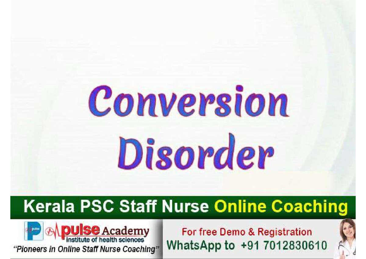 Conversion Disorder - Psychiatric note (Mental health Nursing ...