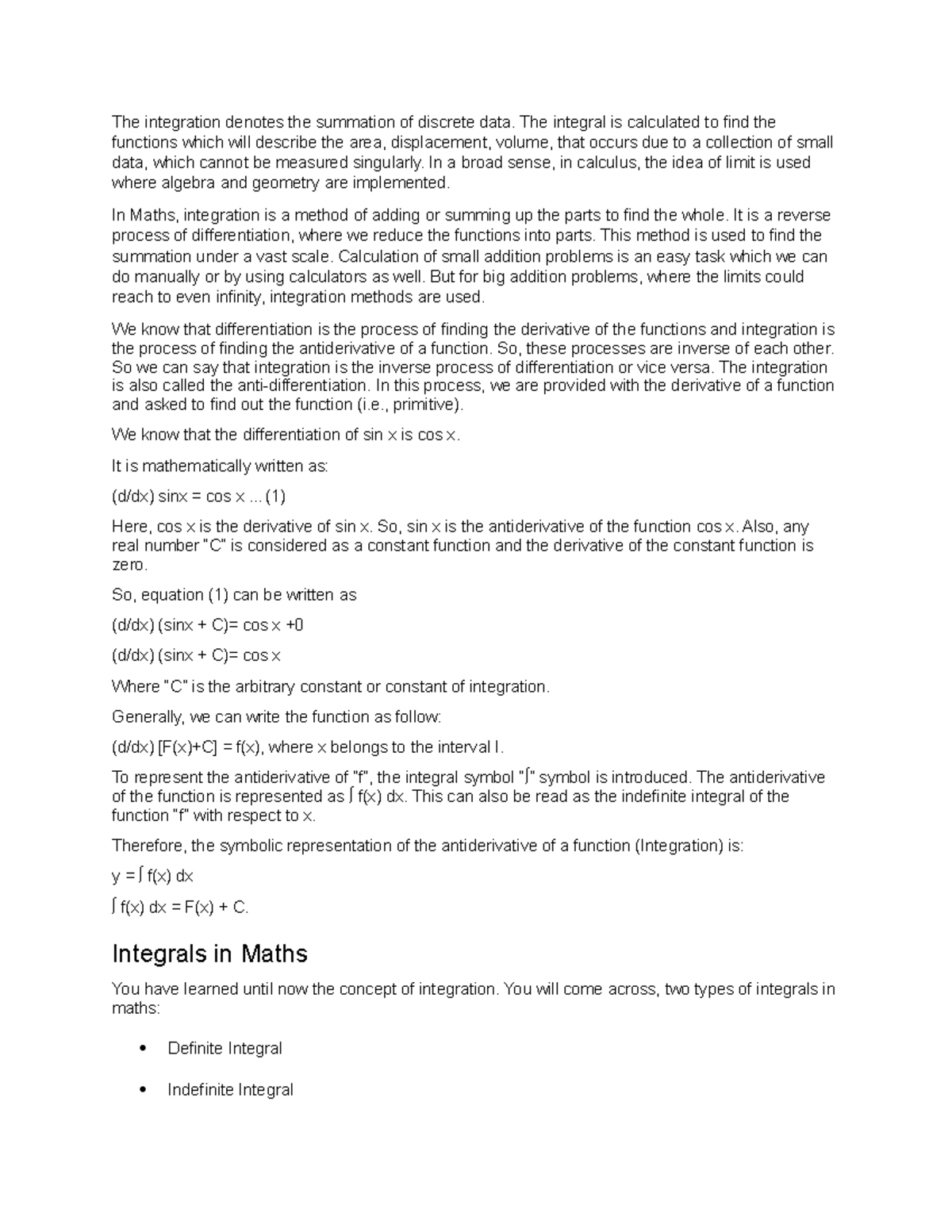 Integration practice chapter - The integration denotes the summation of ...