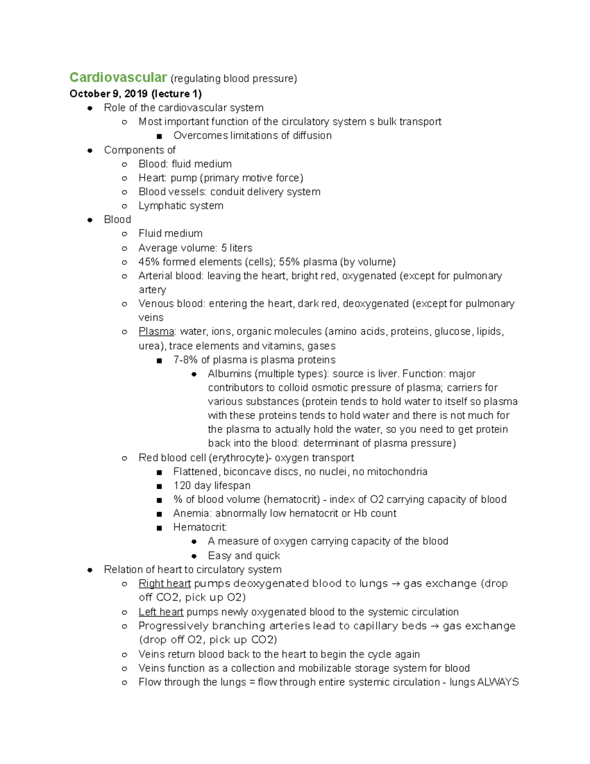 Physiology phase 2 notes - Cardiovascular (regulating blood pressure ...