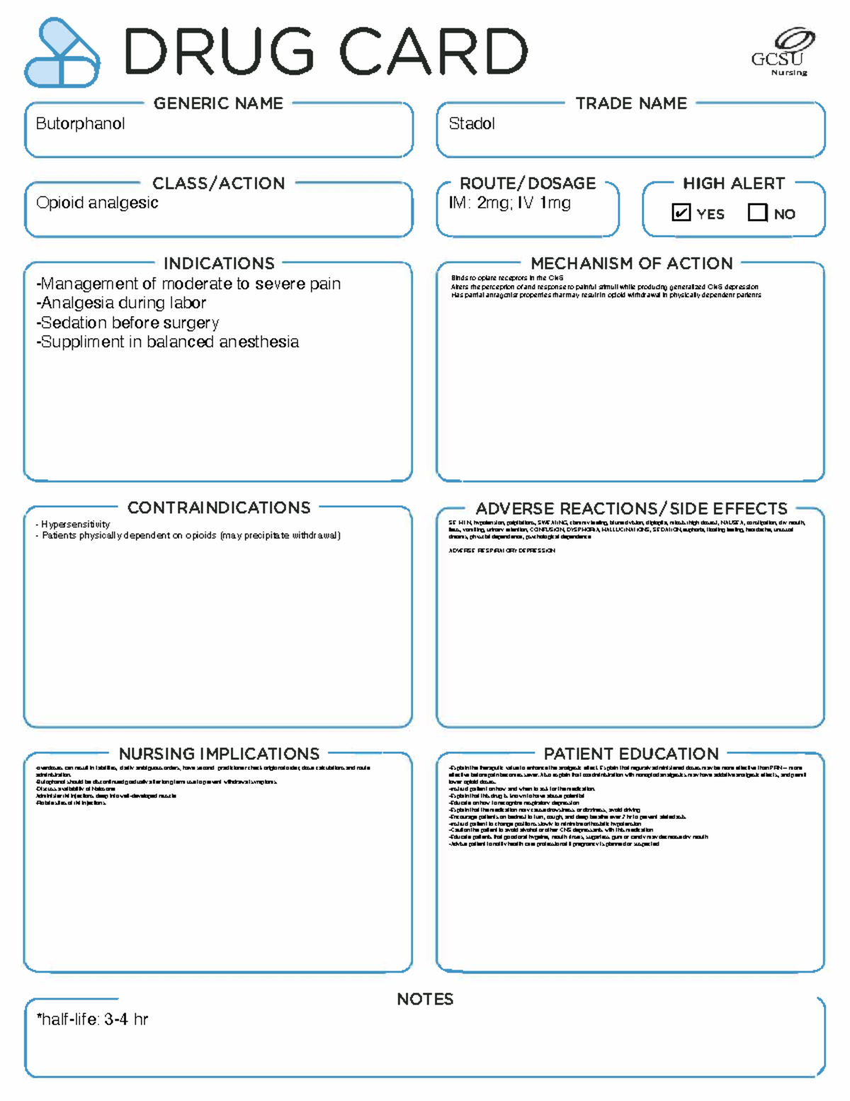 Drugcards - practice cards - DRUG CARD Nursing ( GENERIC NAME ) ( TRADE ...