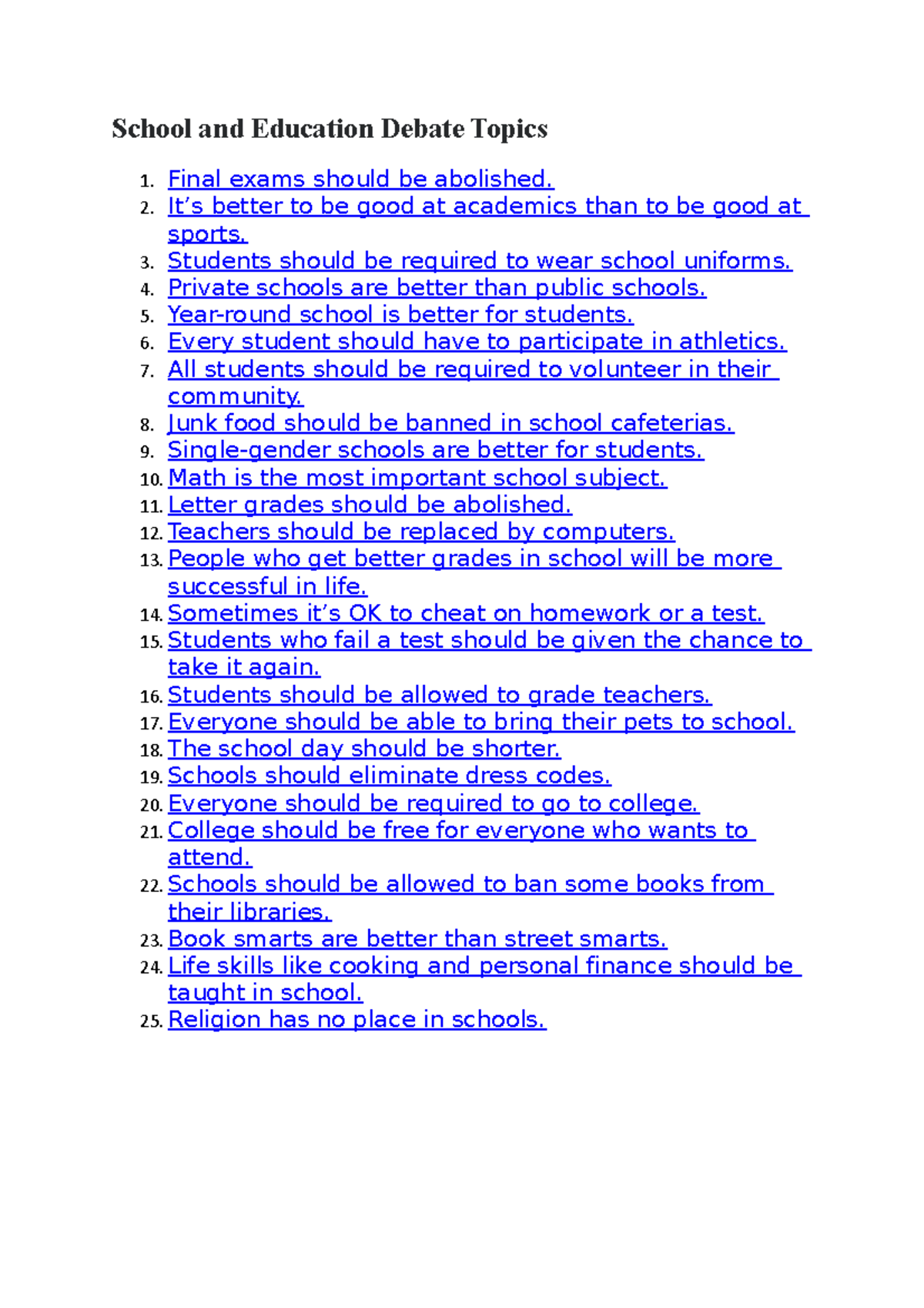 Week 45-MUET-School and Education Debate Topics - School and Education ...