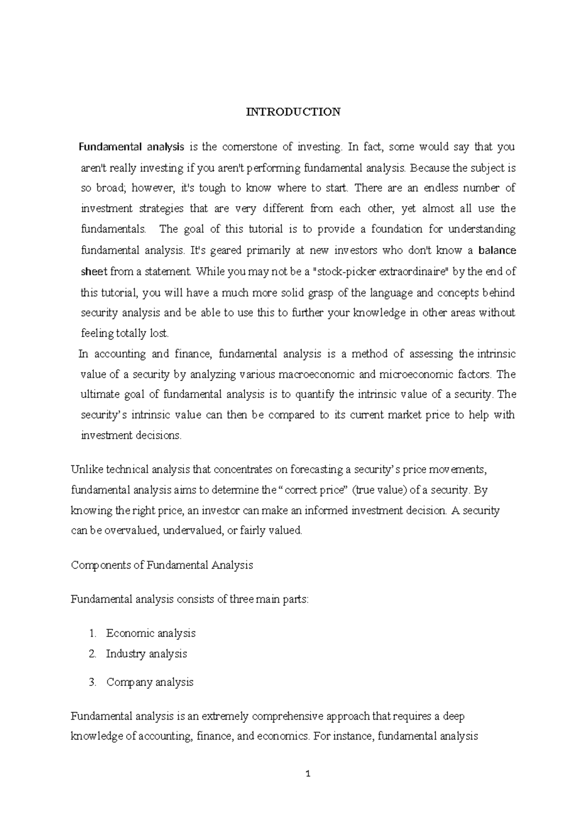 Fundamental Analysis w.r.t IT sector equities-cd equi-84 - INTRODUCTION Fundamental analysis is ...