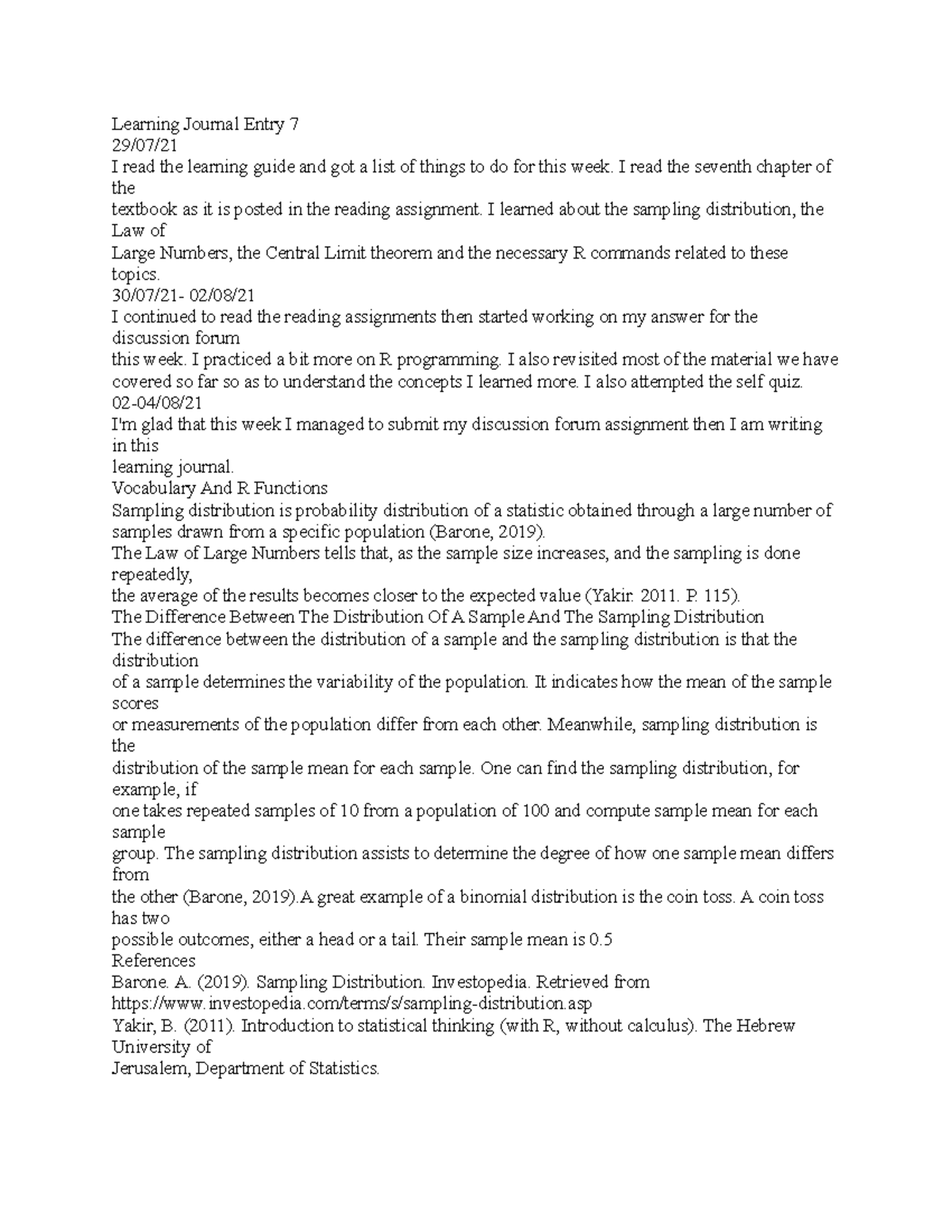 Learning Journal Entry 7 - MATH 1280 - UoPeople - Studocu