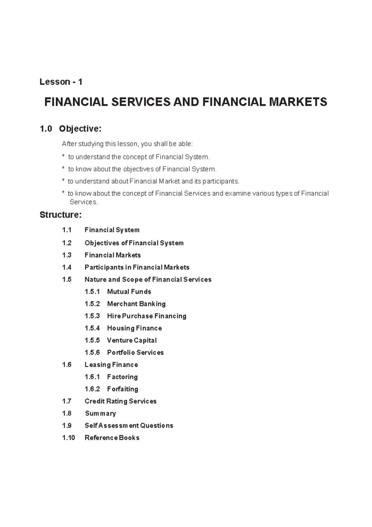 Management of Financial Services - to know about the objectives of ...
