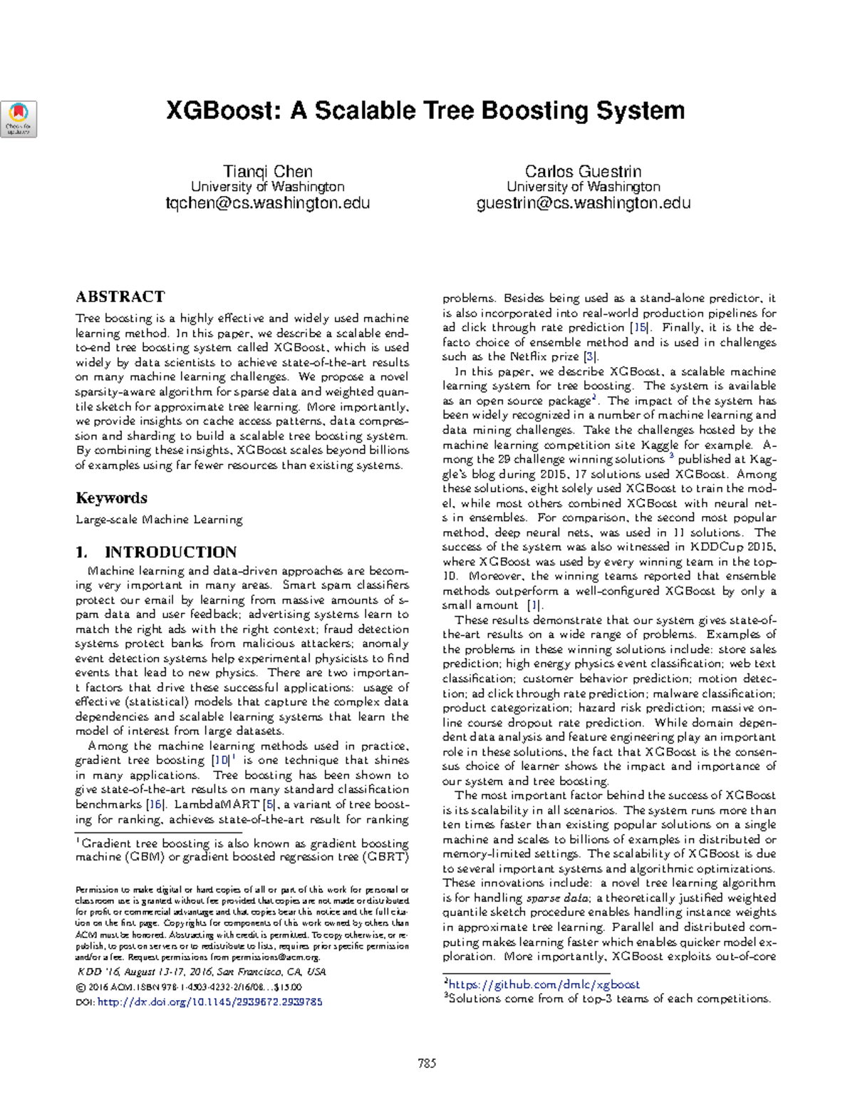 2939672 - Machine learning - XGBoost: A Scalable Tree Boosting System Tianqi Chen University of ...