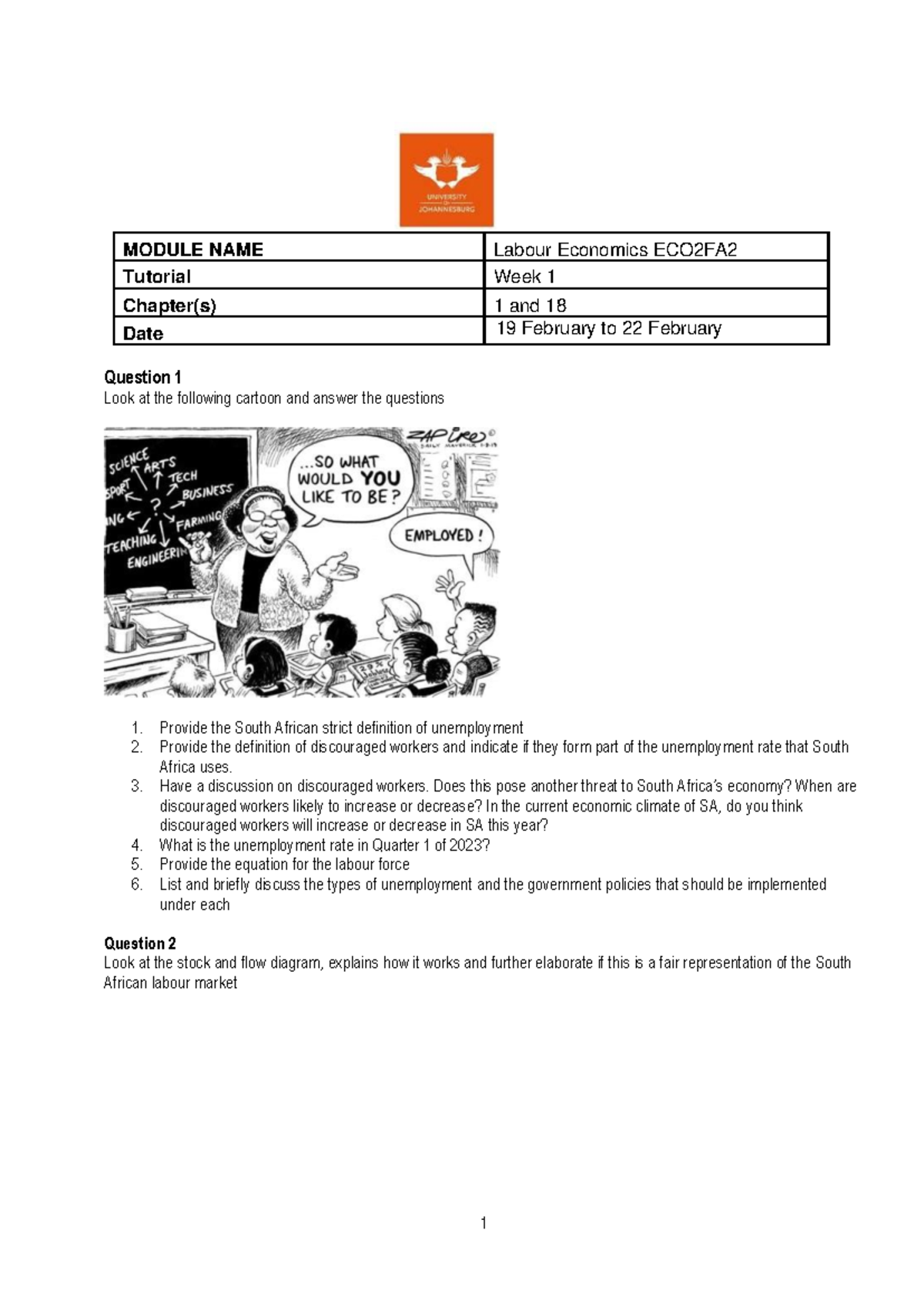 Tutorial Week 1 work sheet Chap 1 and 18 - 1 MODULE NAME Labour ...