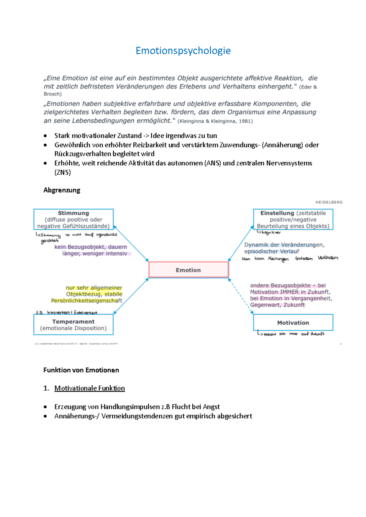 Emotionspsychologie - Emotionspsychologie Stark motivationaler Zustand -> Idee irgendwas zu tun ...