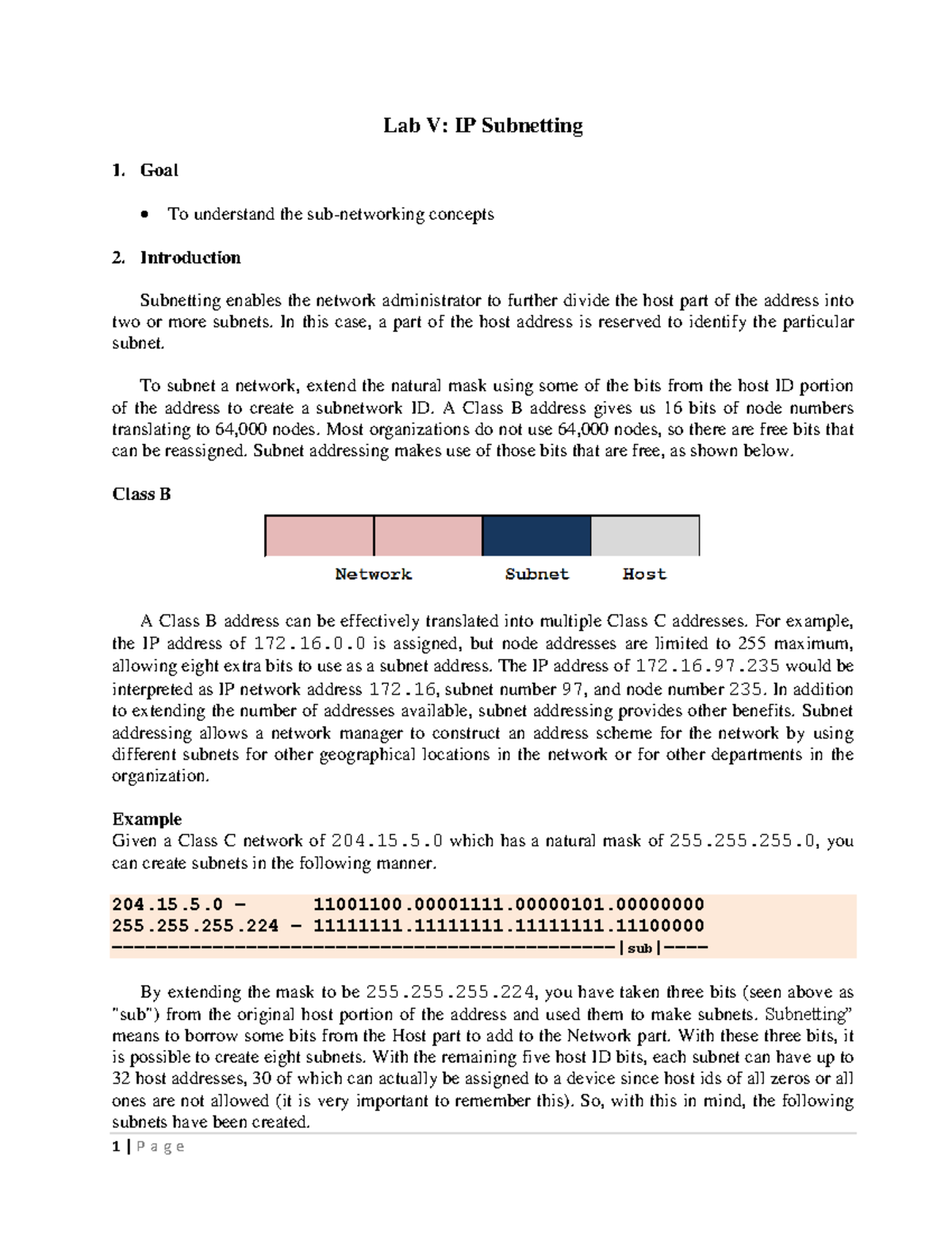 Lab 5 Subnetting - Lab V: IP Subnetting Goal To understand the sub-networking concepts - Studocu