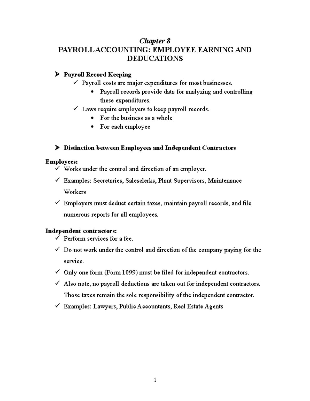 Acc 100 Chapter 8 Lecture Notes Chapter 8 Payroll Accounting