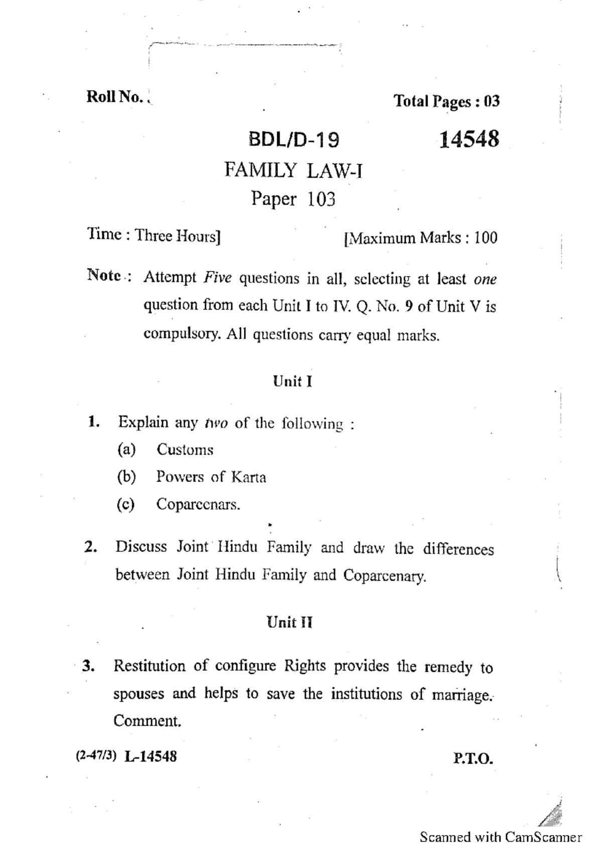 Llb 1 sem family law 1 14548 dec 2019 - Scanned with CamScanner Scanned with CamScanner - Studocu