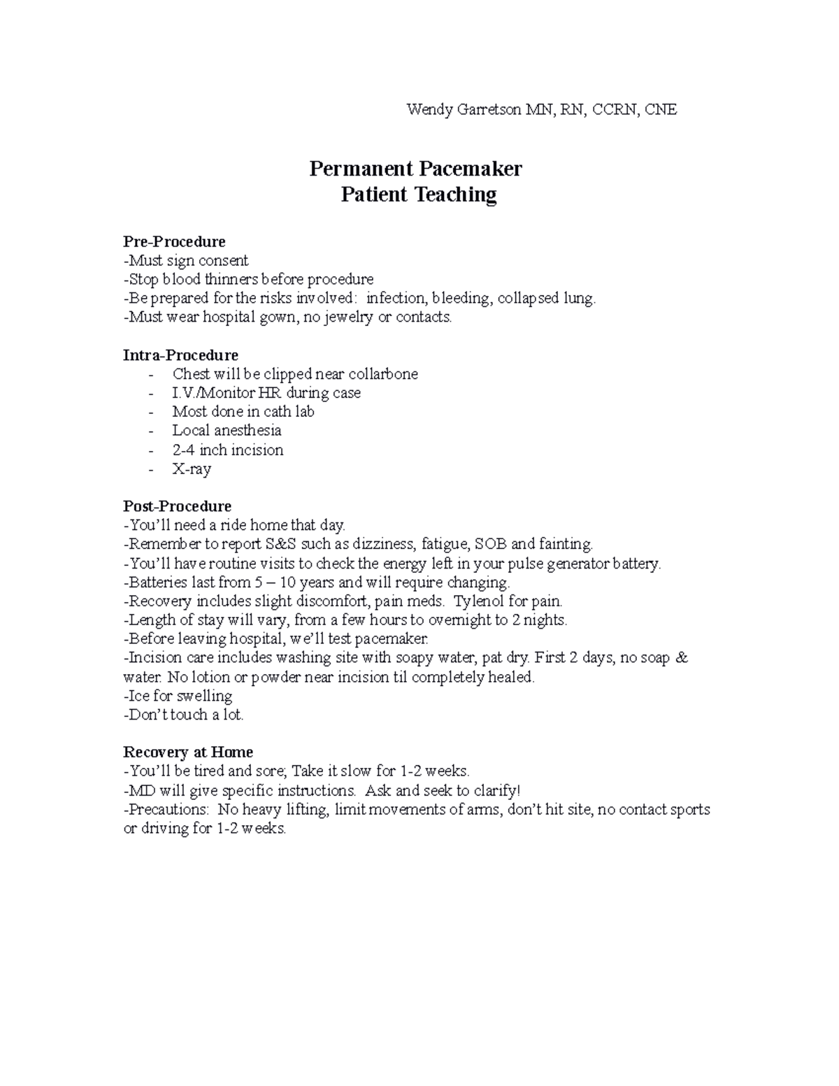 Pacemaker teaching Fall 23 - NURS 235 - Delgado - Studocu