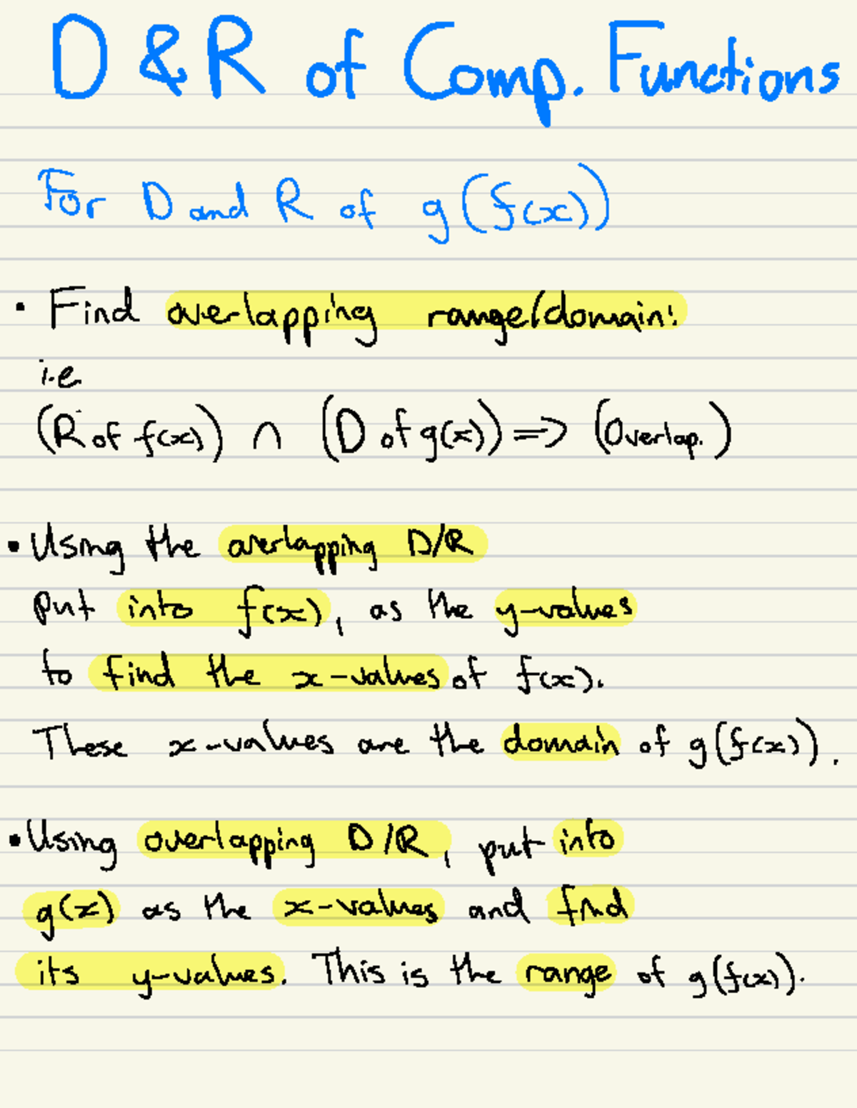 D& R of Comp. Functions - D & R of Comp . Functions For D and R of g (5 ...