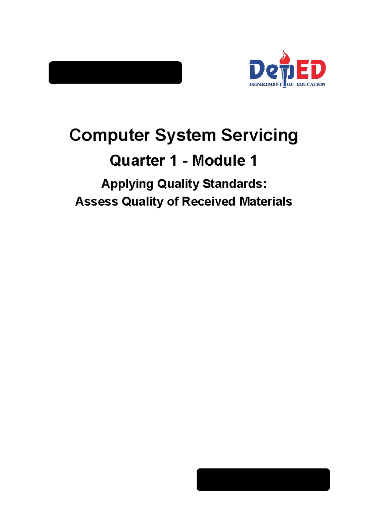 Q1 - ict tech - Computer System Servicing Quarter 1 - Module 1 Applying ...