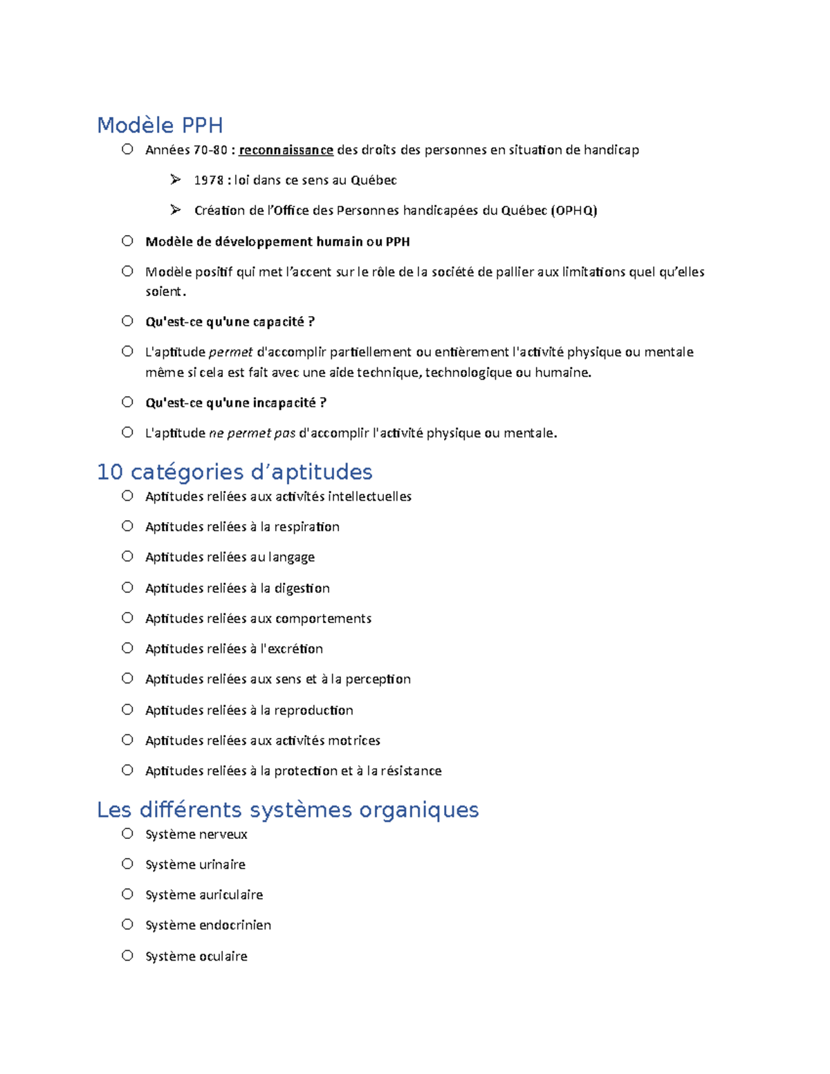 Notes DE Cours - Modèle PPH Années 70-80 : reconnaissance des droits ...