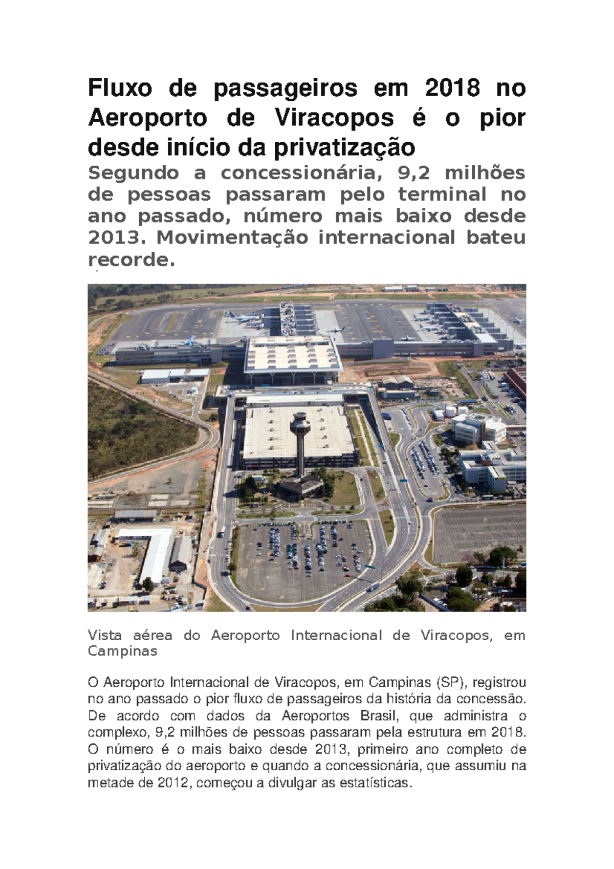 Aeroporto de viracopos - internacional bateu recorde. Vista do ...