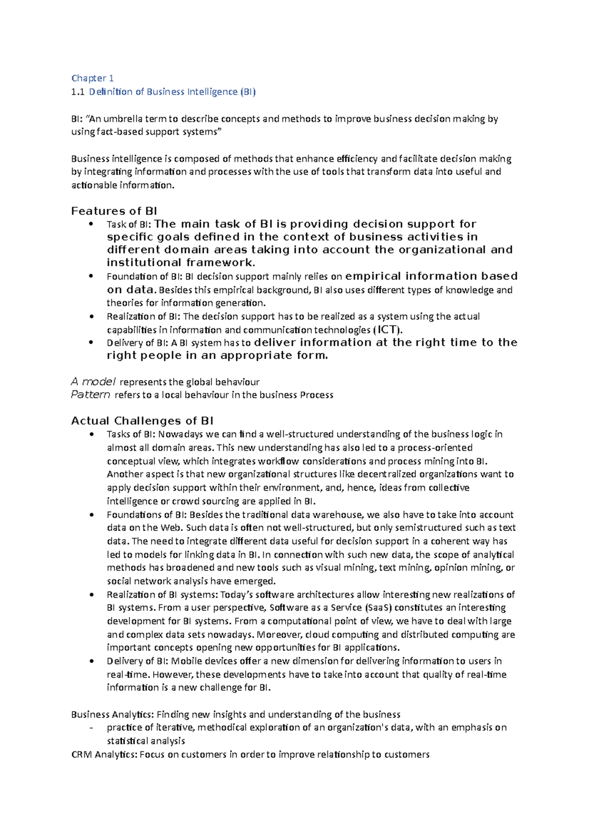 Summary chapter 1 - Fundamentals of Business Intelligence - Chapter 1 1 ...