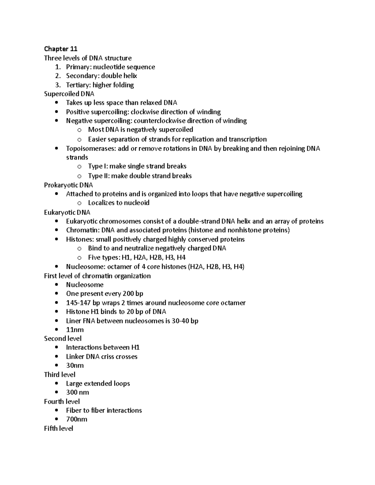 GENE3200 Unit 1 - lecture notes - Chapter 11 Three levels of DNA ...