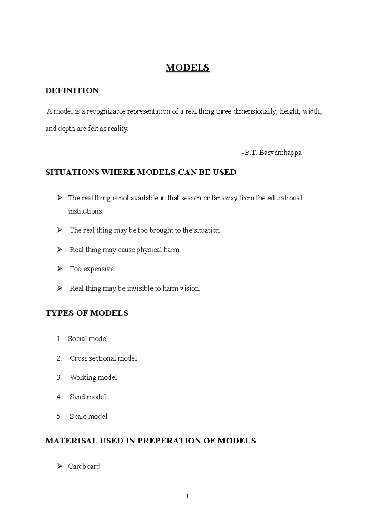 Models - MODELS DEFINITION A model is a recognizable representation of ...