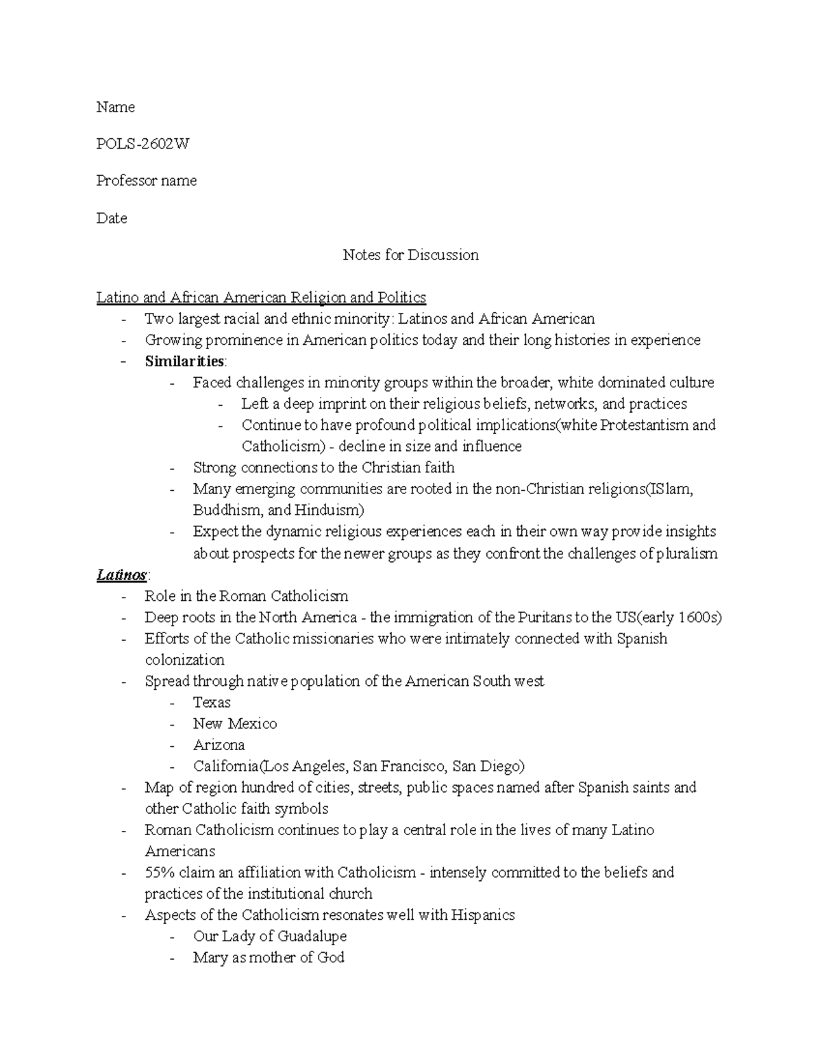 POLS Discussion - Name POLS-2602W Professor name Date Notes for ...