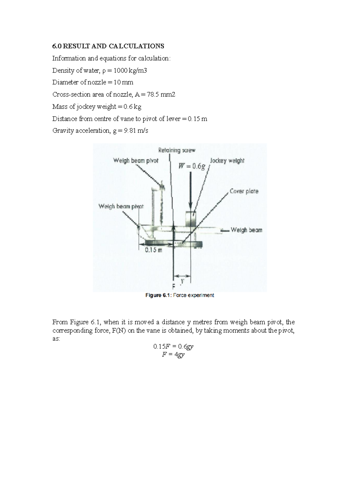 Impact OF JET( Calculation) - 6 RESULT AND CALCULATIONS Information and ...