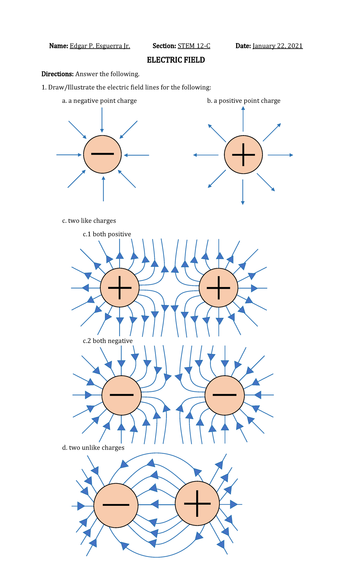 Electric Field - assignment - Name: Edgar P. Esguerra Jr. Section: STEM ...