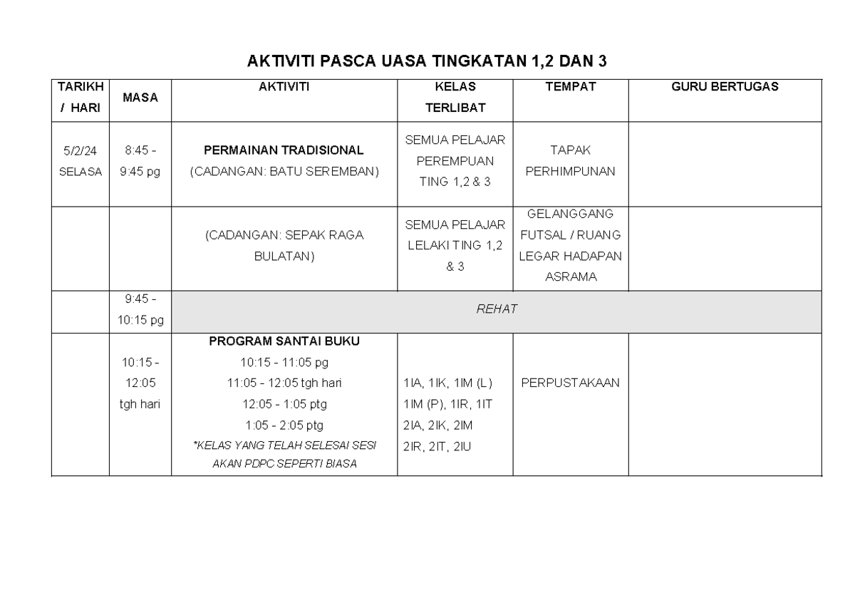 Aktiviti Pasca - notes - AKTIVITI PASCA UASA TINGKATAN 1,2 DAN 3 TARIKH ...