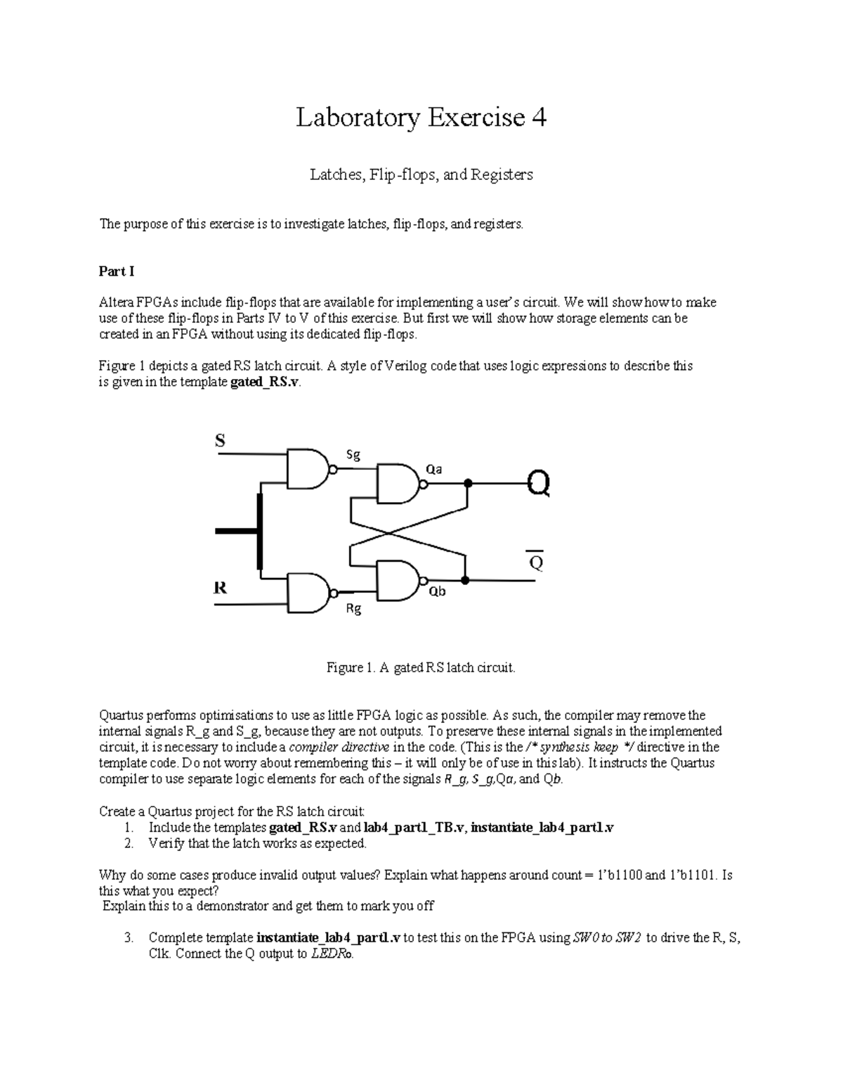 Lab4 2021-1 - Lab4 - Laboratory Exercise 4 Latches, Flip-flops, and ...