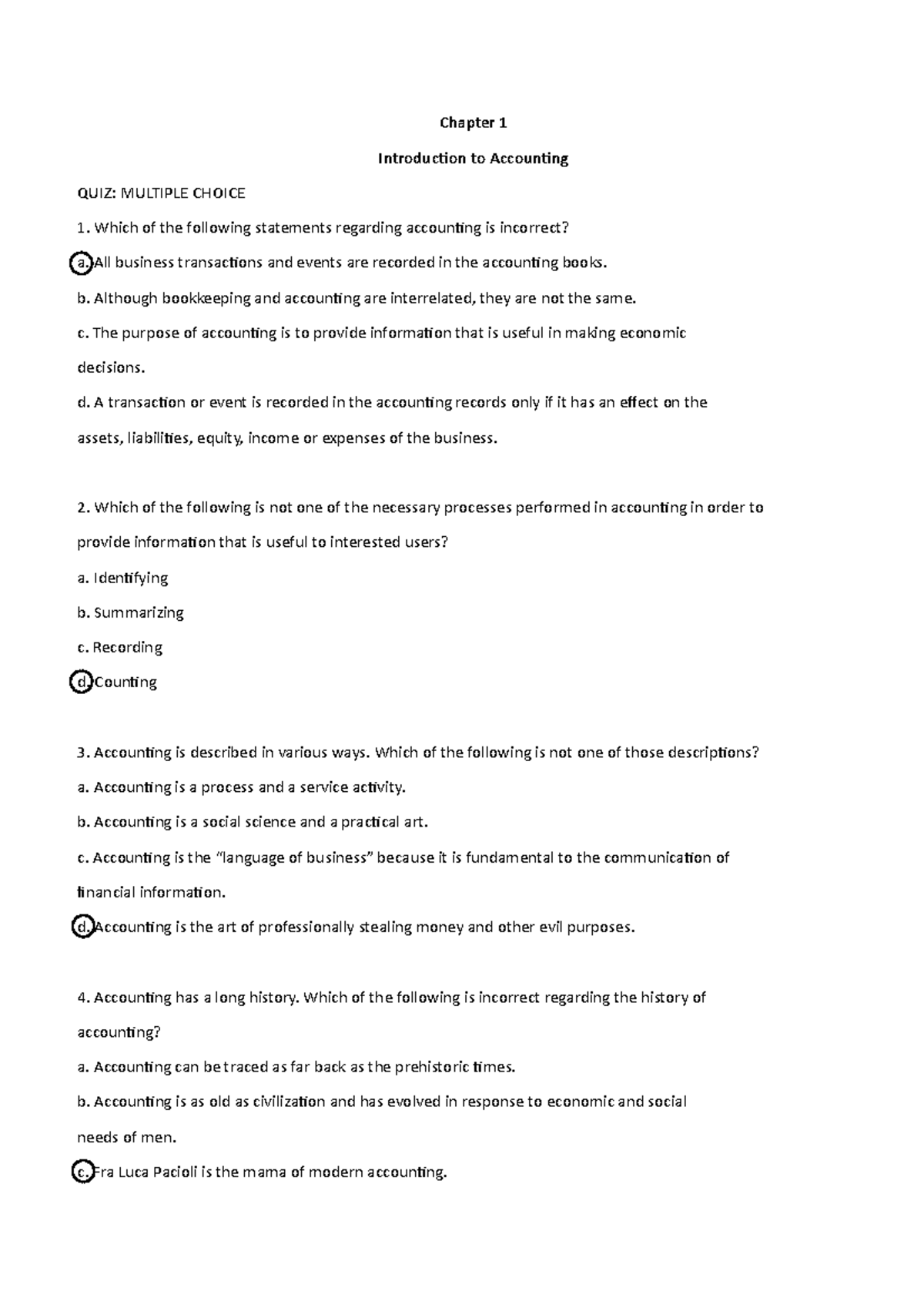 Activity Chapter 1 - Introduction to Accounting - Chapter 1 ...