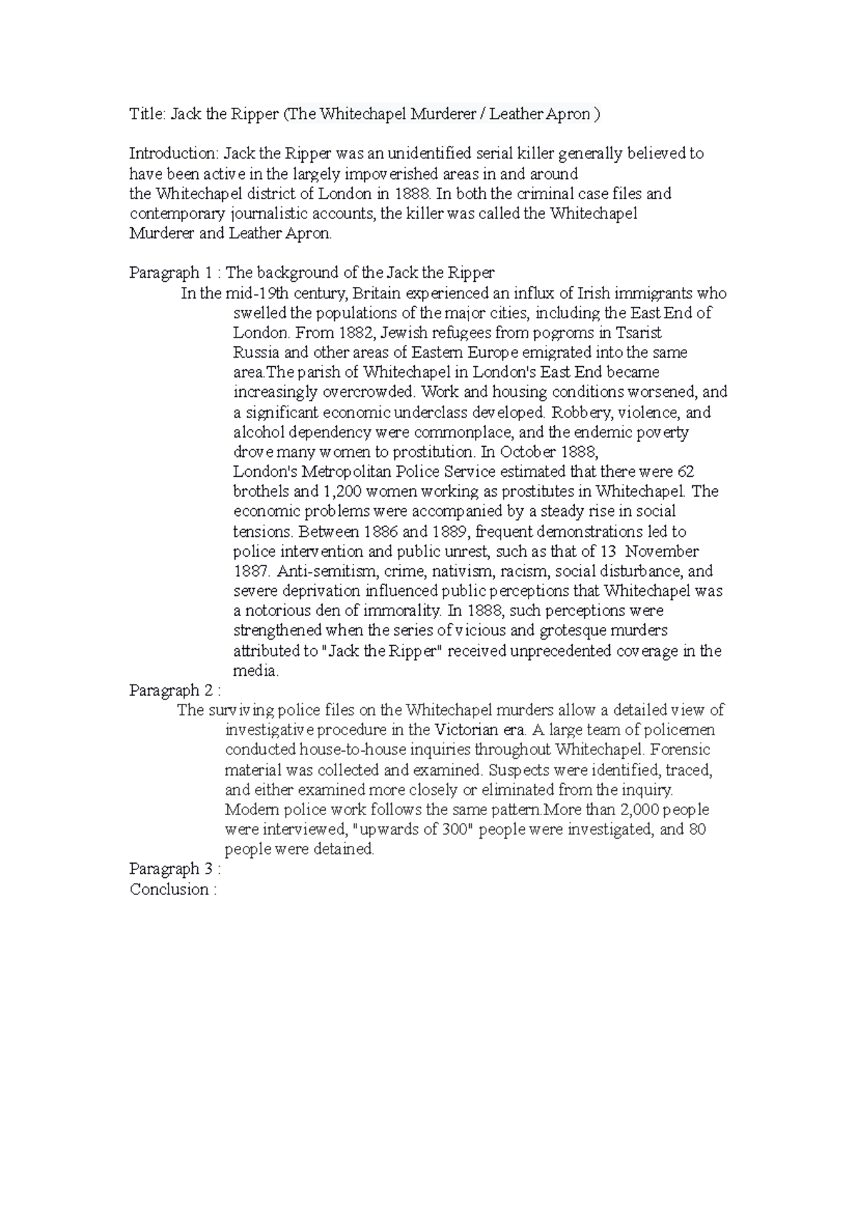 Jack the Ripper - notes - Title: Jack the Ripper (The Whitechapel ...