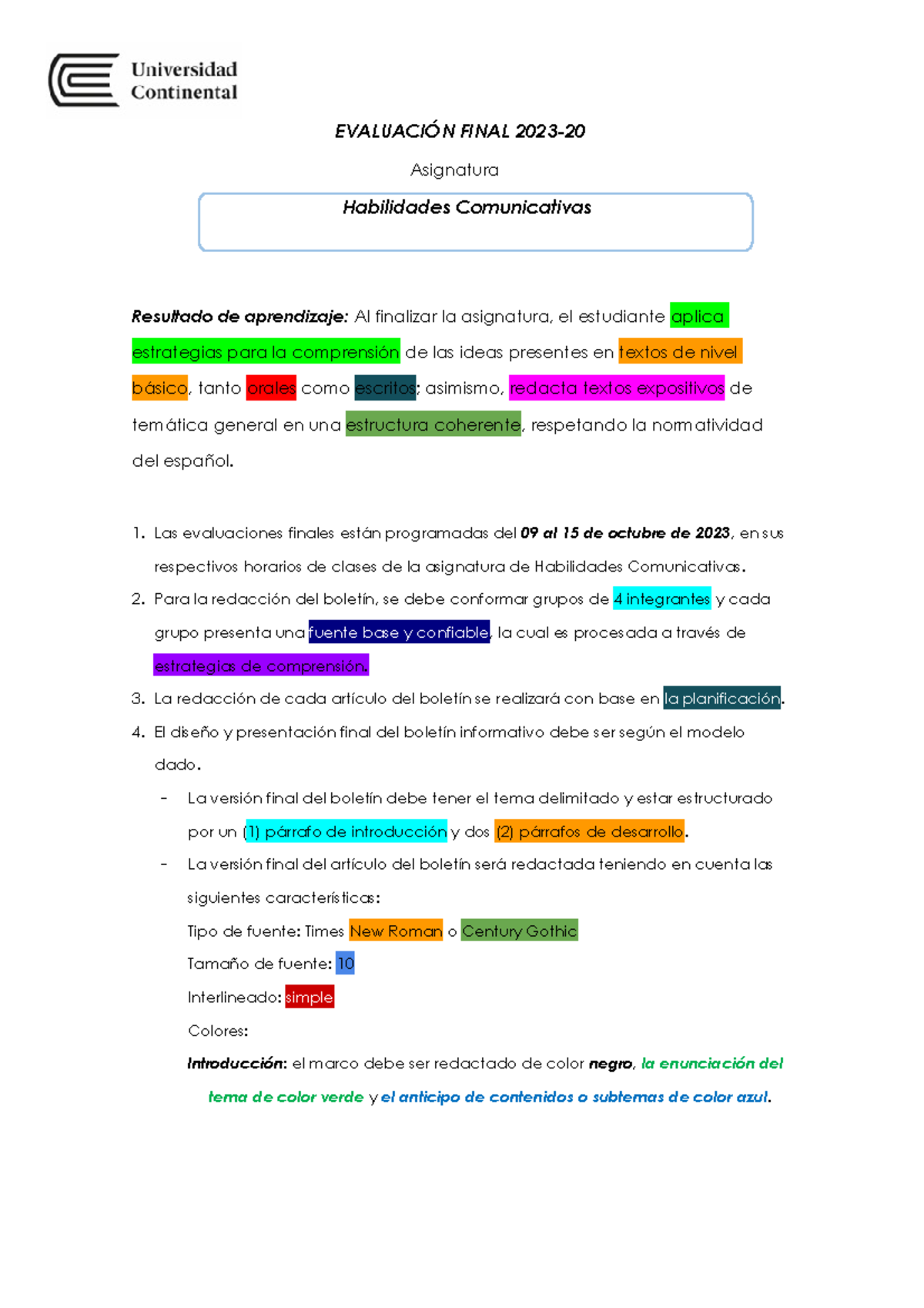 Consigna Final 2023-20 - EVALUACIÓN FINAL 2023- Asignatura Resultado de aprendizaje: Al ...