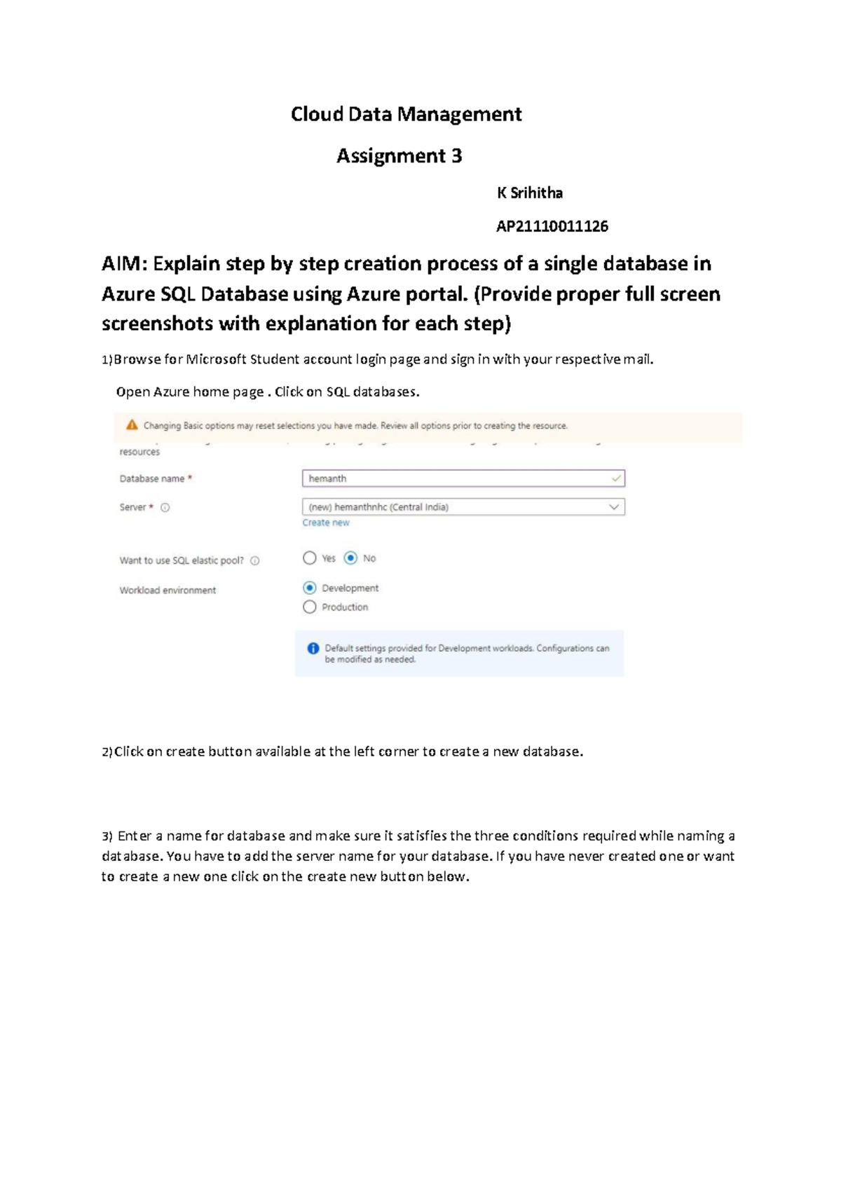 126 ass-3 - nacdcdc - Cloud Data Management Assignment 3 K Srihitha AP2111001 1126 AIM: Explain ...