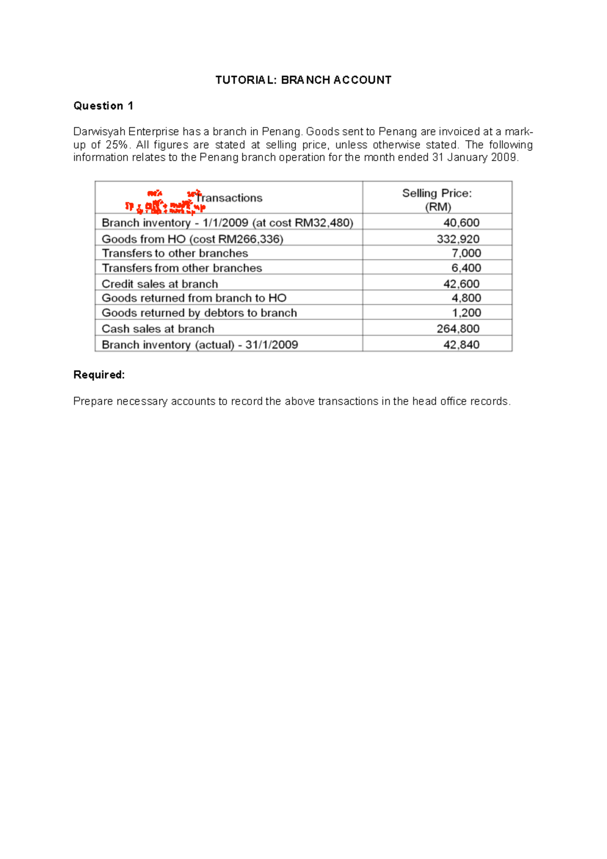 W7 - branch tuto - Financial Accounting II - TUTORIAL: BRANCH ACCOUNT ...