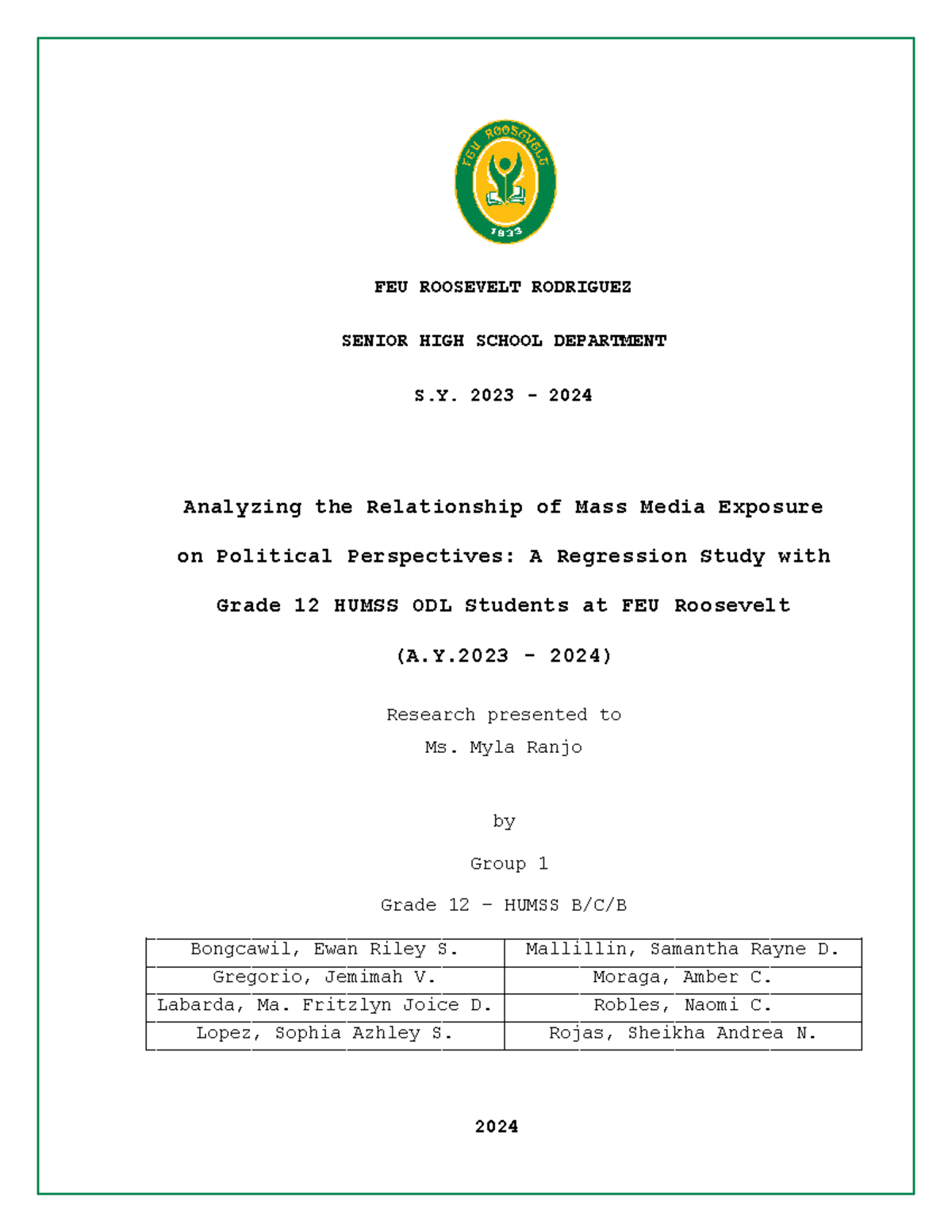Final Paper Group 1 12 Humss BCB - FEU ROOSEVELT RODRIGUEZ SENIOR HIGH ...