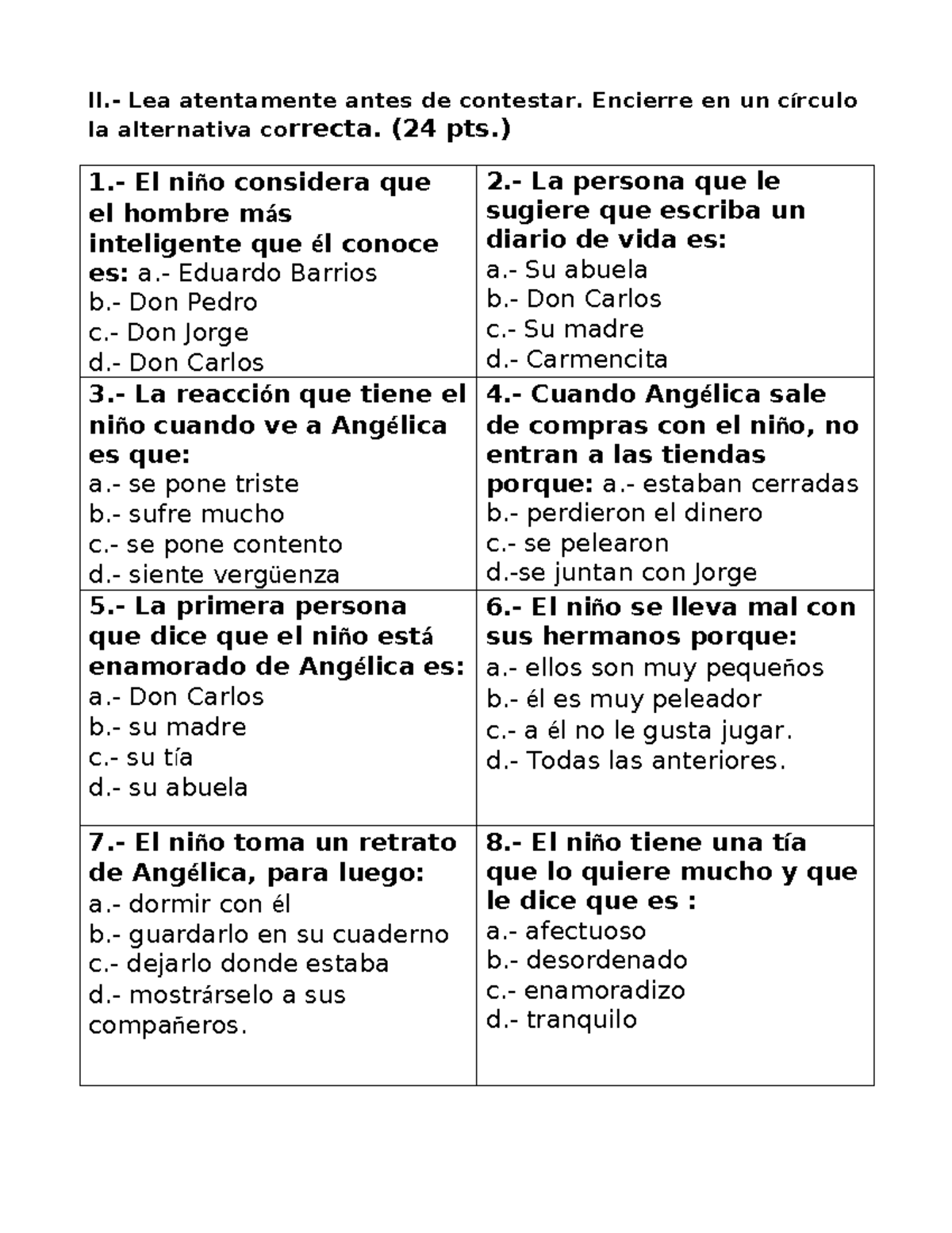 315613425 Prueba El Nino Que Enloquecio de Amor - II.- Lea atentamente ...