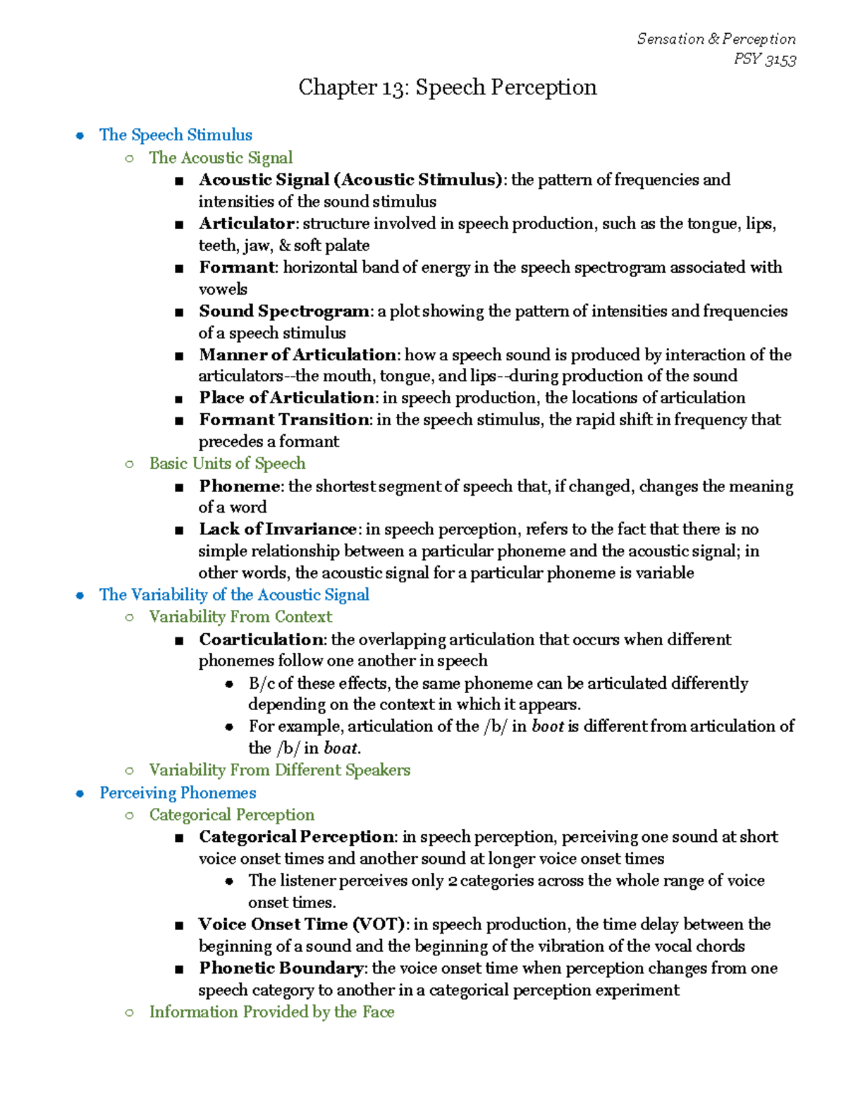 PSY 3153 | Sensation and Perception | Chapter 13: Speech Perception ...