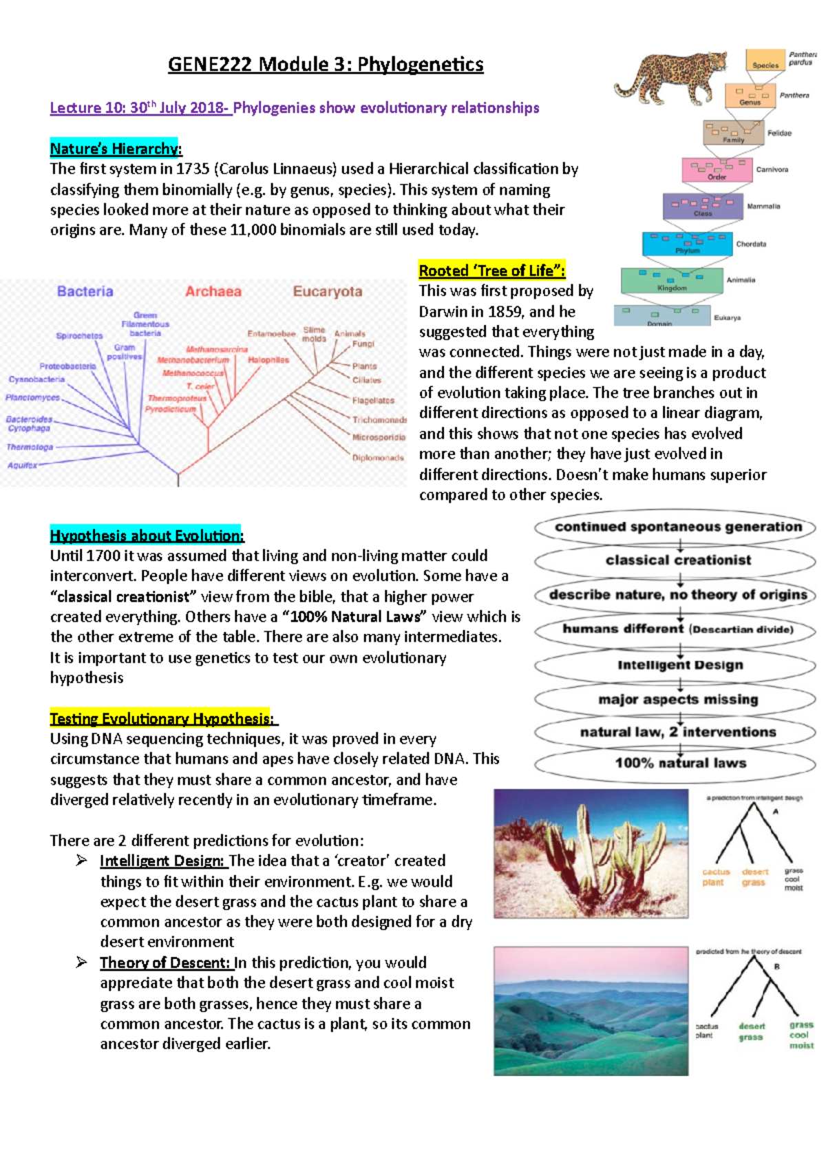 GENE222 Module 3 - Lecture notes 9-11 - GENE222 Module 3: Phylogenetics ...