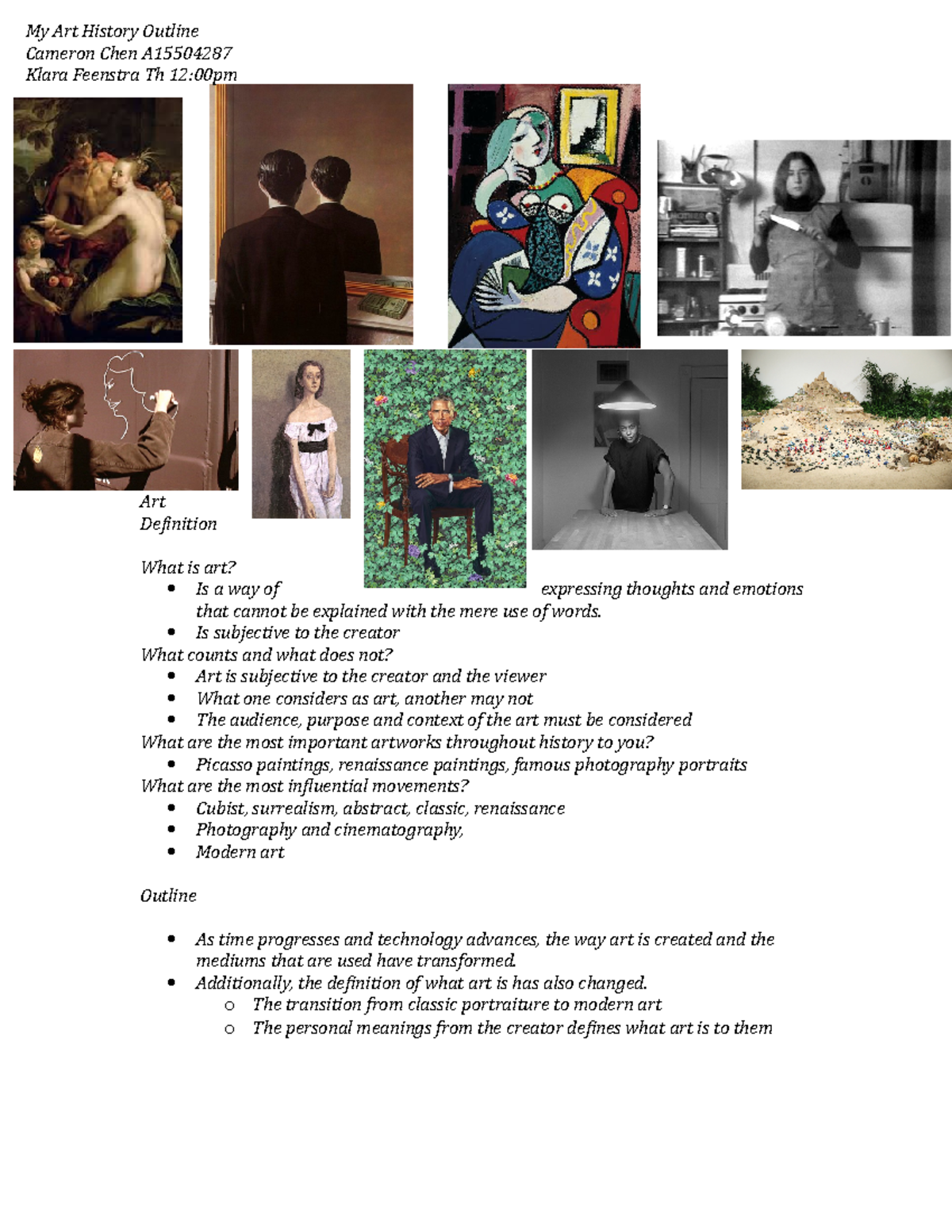 Outline - Art Definition What is art? Is a way of expressing thoughts ...