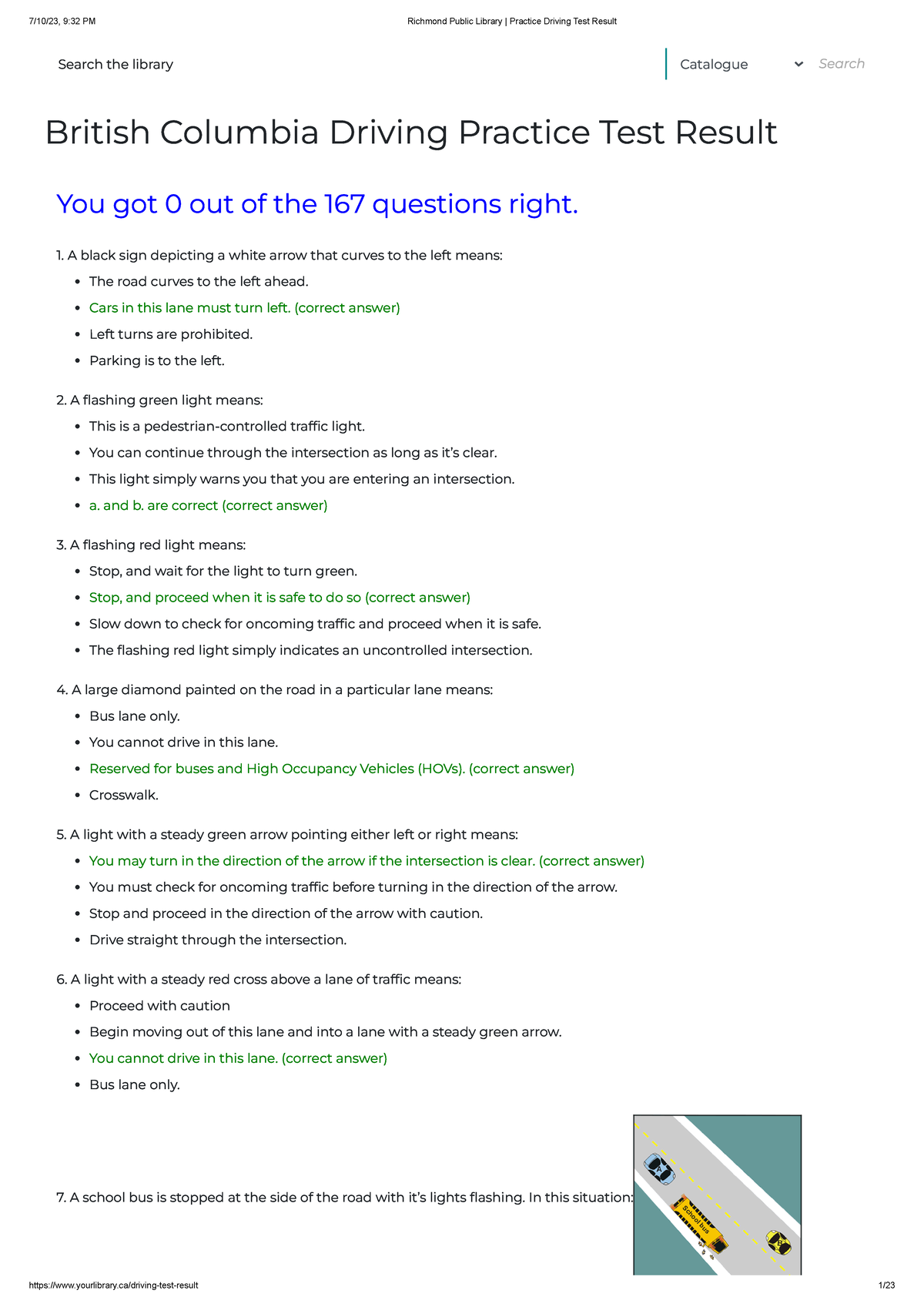 Richmond Public Library Practice Driving Test Result - British Columbia ...