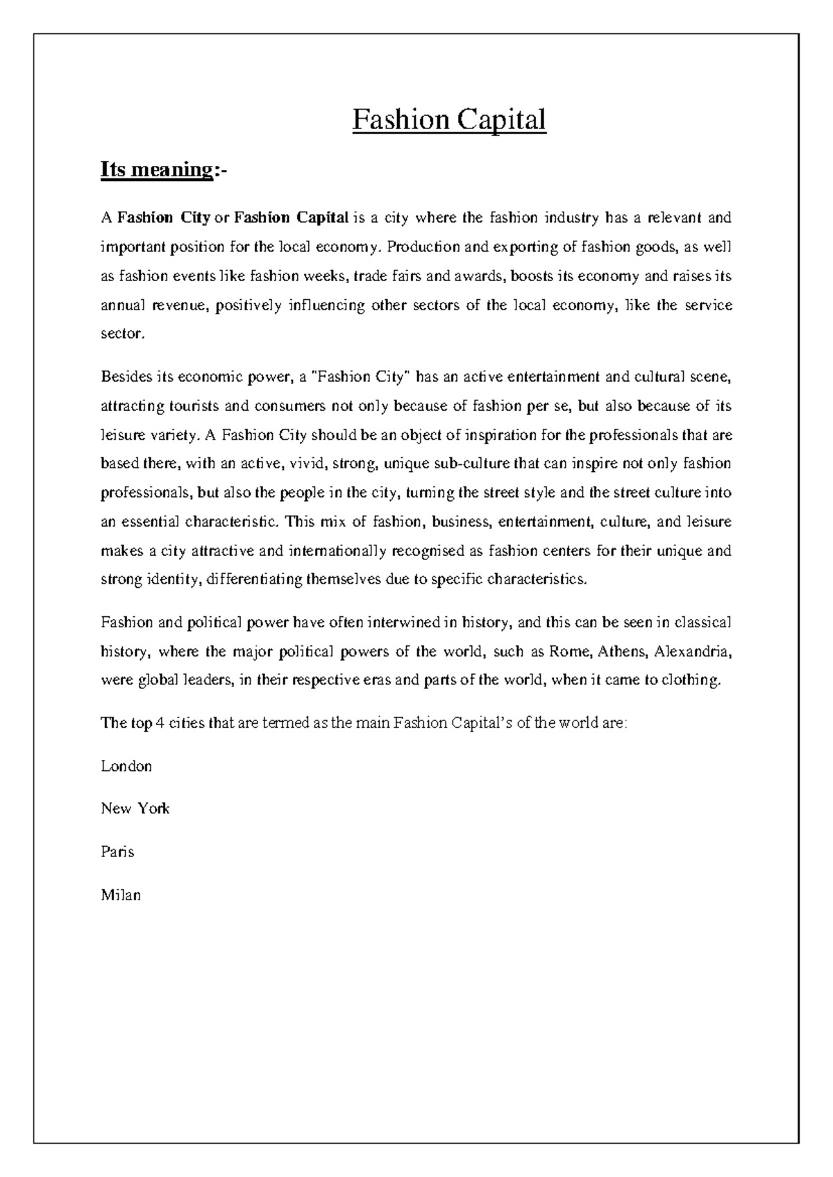 Fashion Capital - Production and exporting of fashion goods, as well as ...